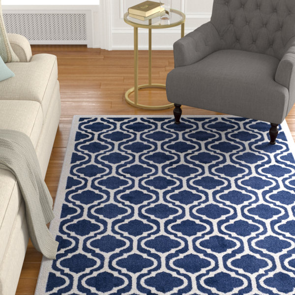Lark Manor Ammundsen Geometric Navy/Beige Area Rug & Reviews | Wayfair