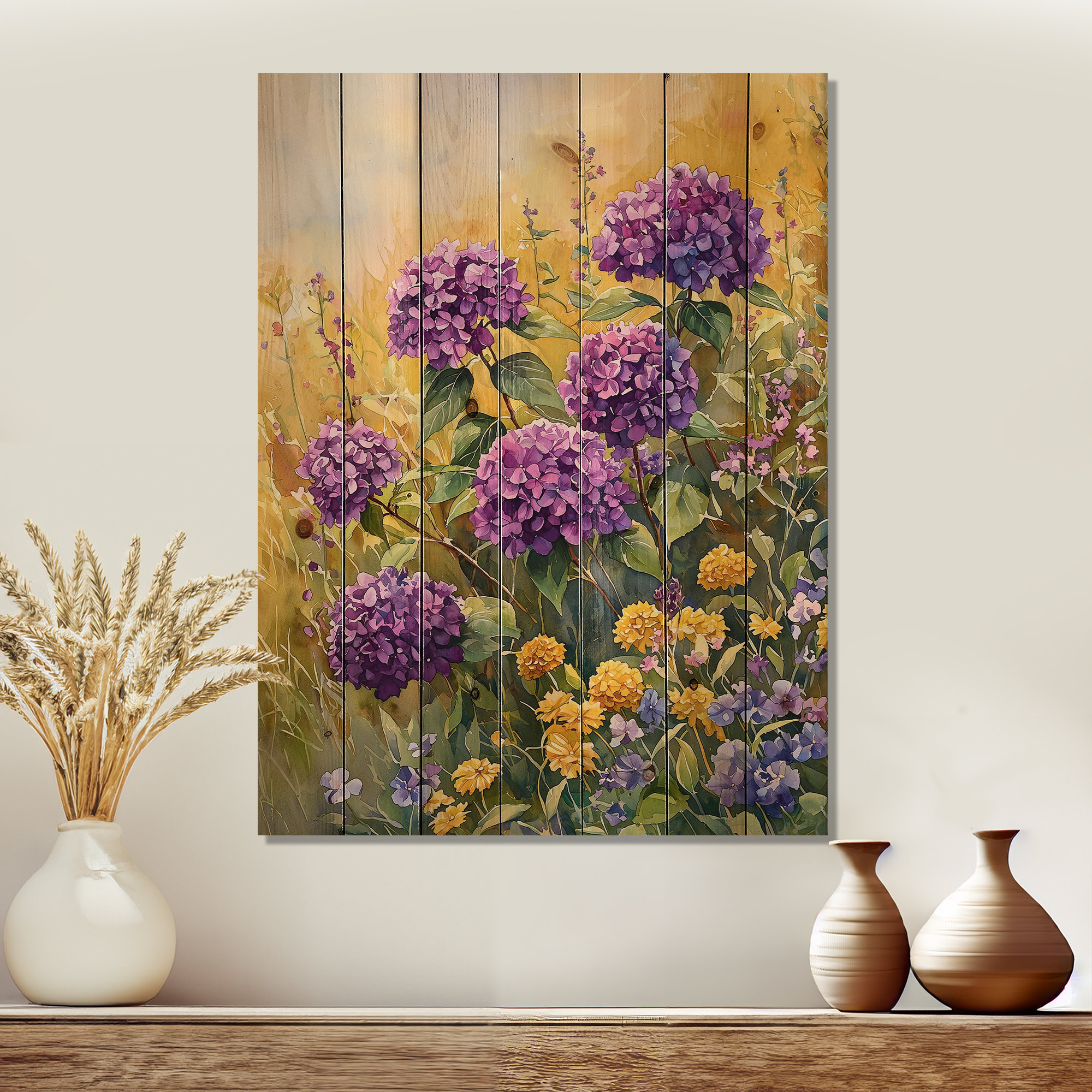 Ophelia & Co. Hydrangeas In A Sunlit Field III - Hydrangea Wood Wall ...