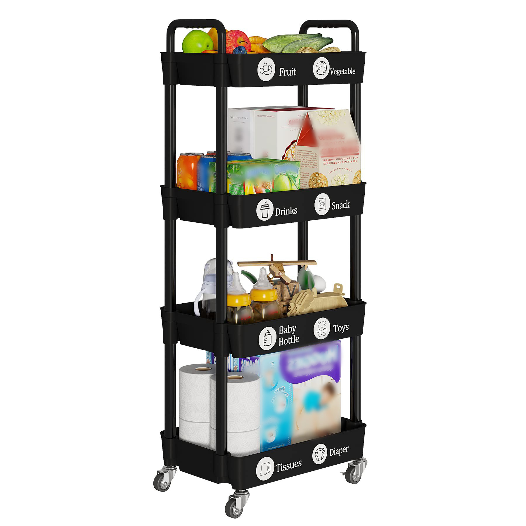 Rebrilliant Kitchen Storage Cart,multifunction Utility Rolling Storage ...