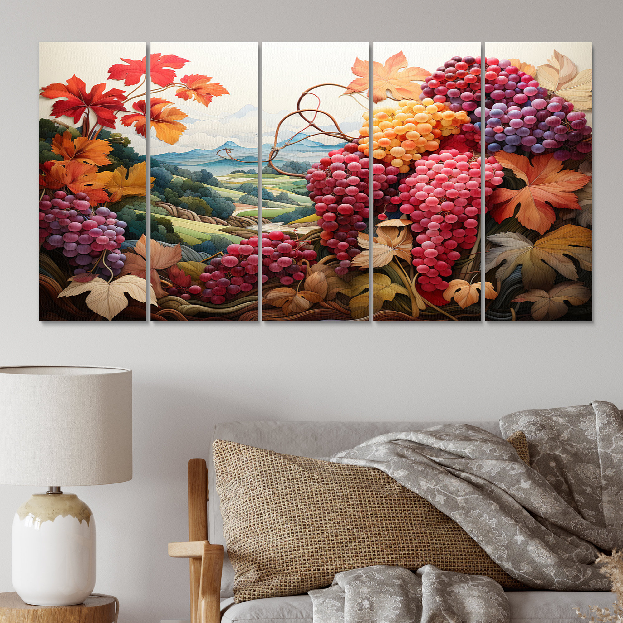 Winston Porter Pink Coral Grapes Vineyards Pointillism - Vineyard Wall ...