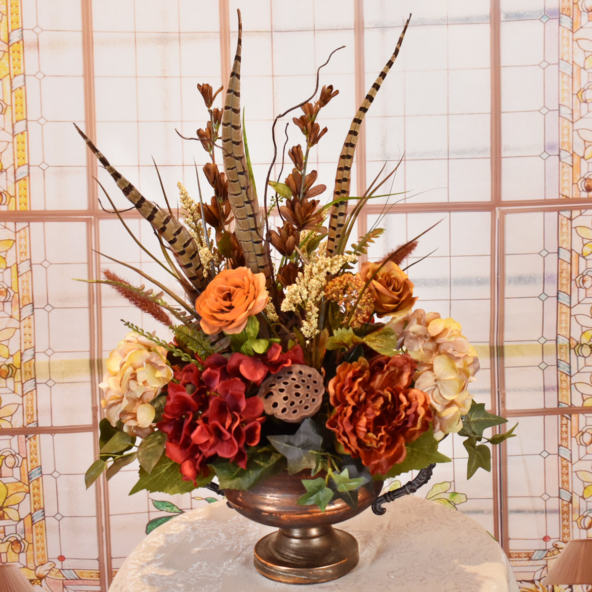 Floral Home Decor Rust And Tan Peony And Hydrangea Silk Floral ...