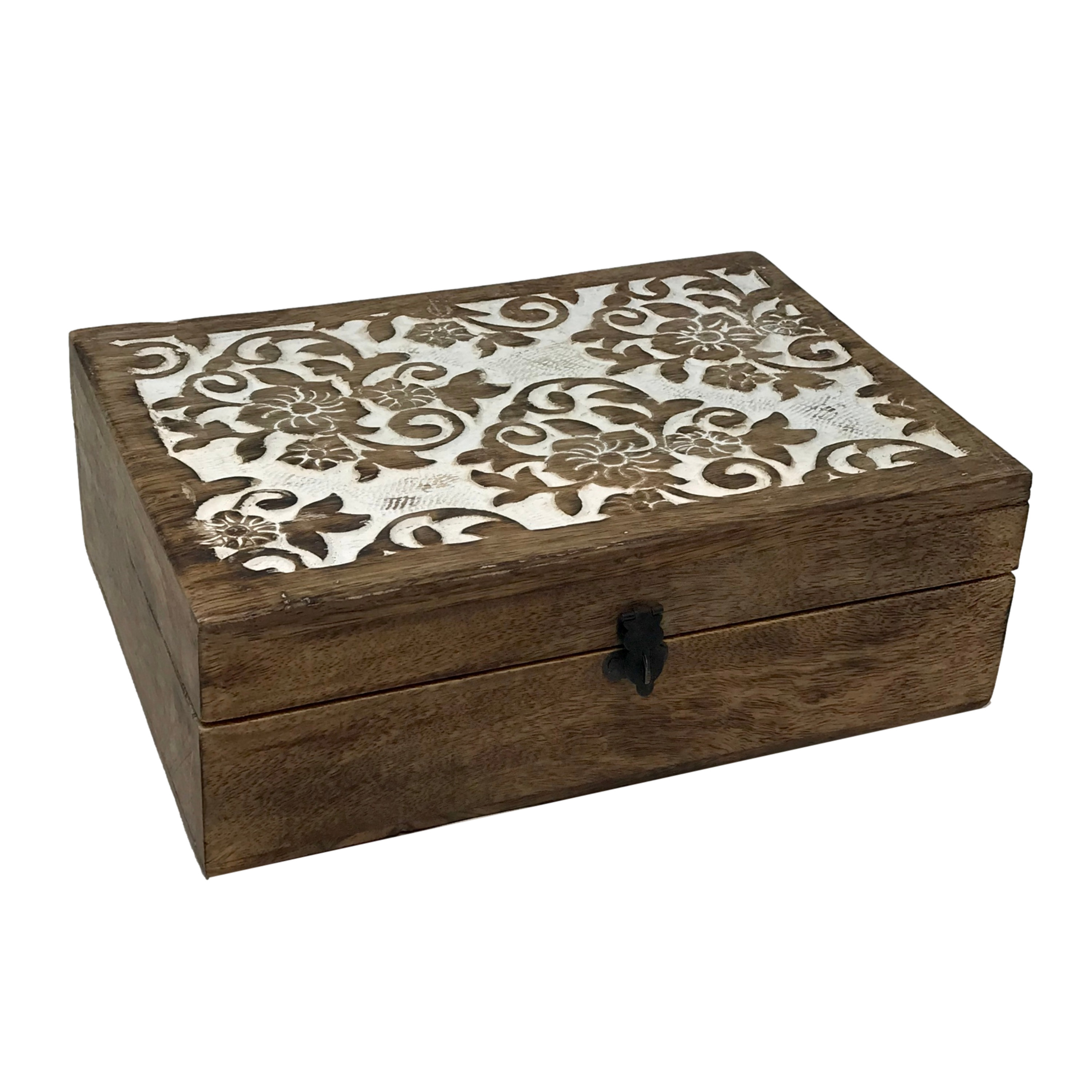 August Grove® Hand Carved Wood Damask Rectangle Decorative Box ...