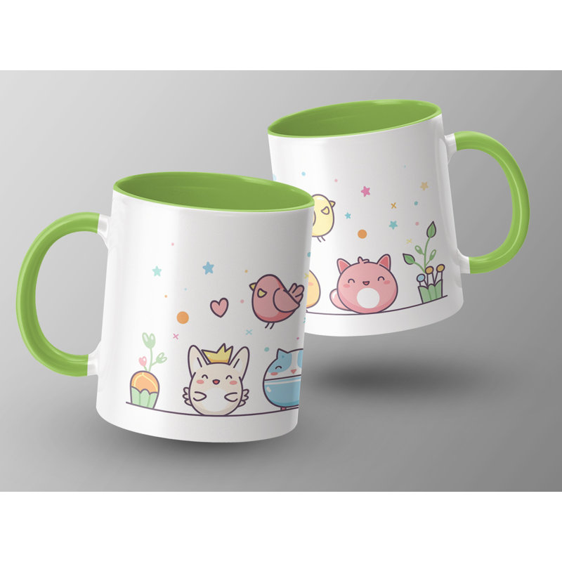 East Urban Home Kids Drawing Style 11oz Accent Mugs – White Ceramic ...