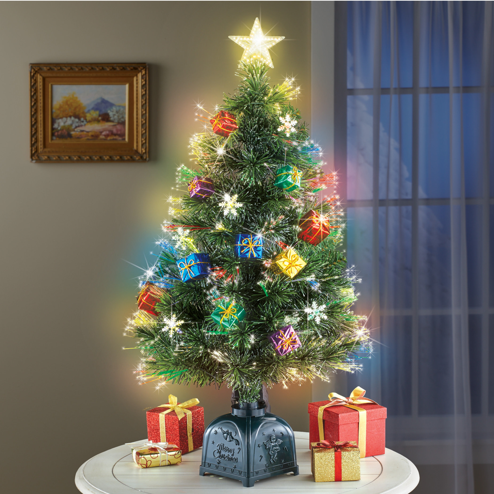 The Holiday Aisle® Rotating Tabletop Christmas Tree With Fibre Optic ...