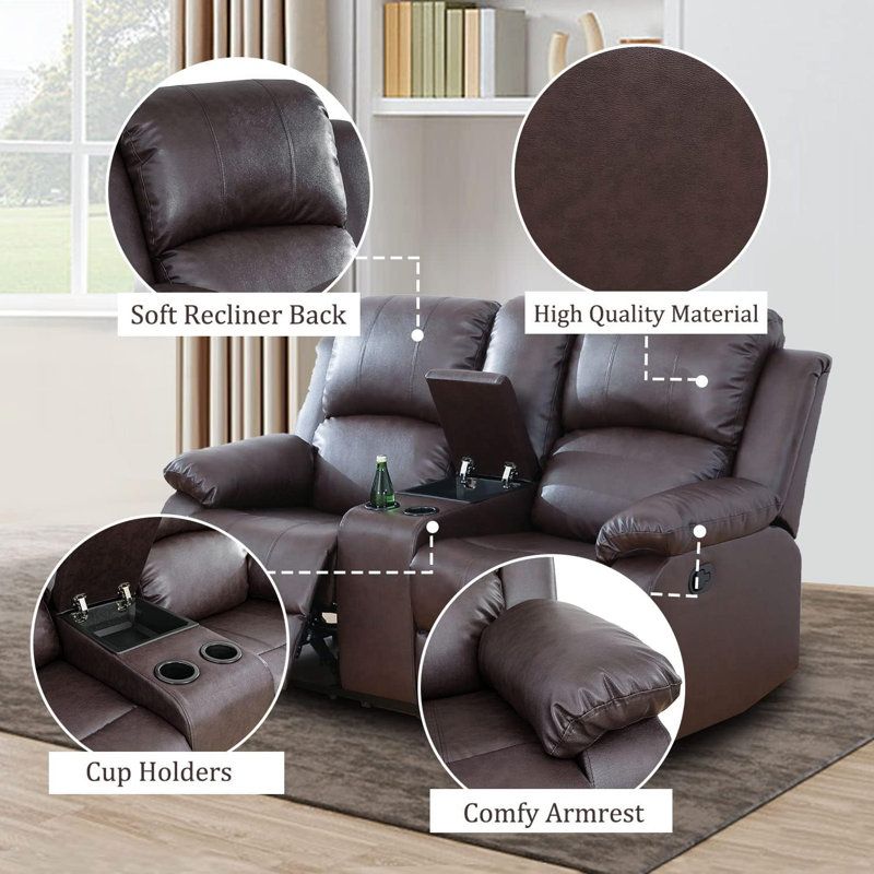 Latitude Run® 68" Premium Vegan Leather Reclining Living Room Loveseat ...