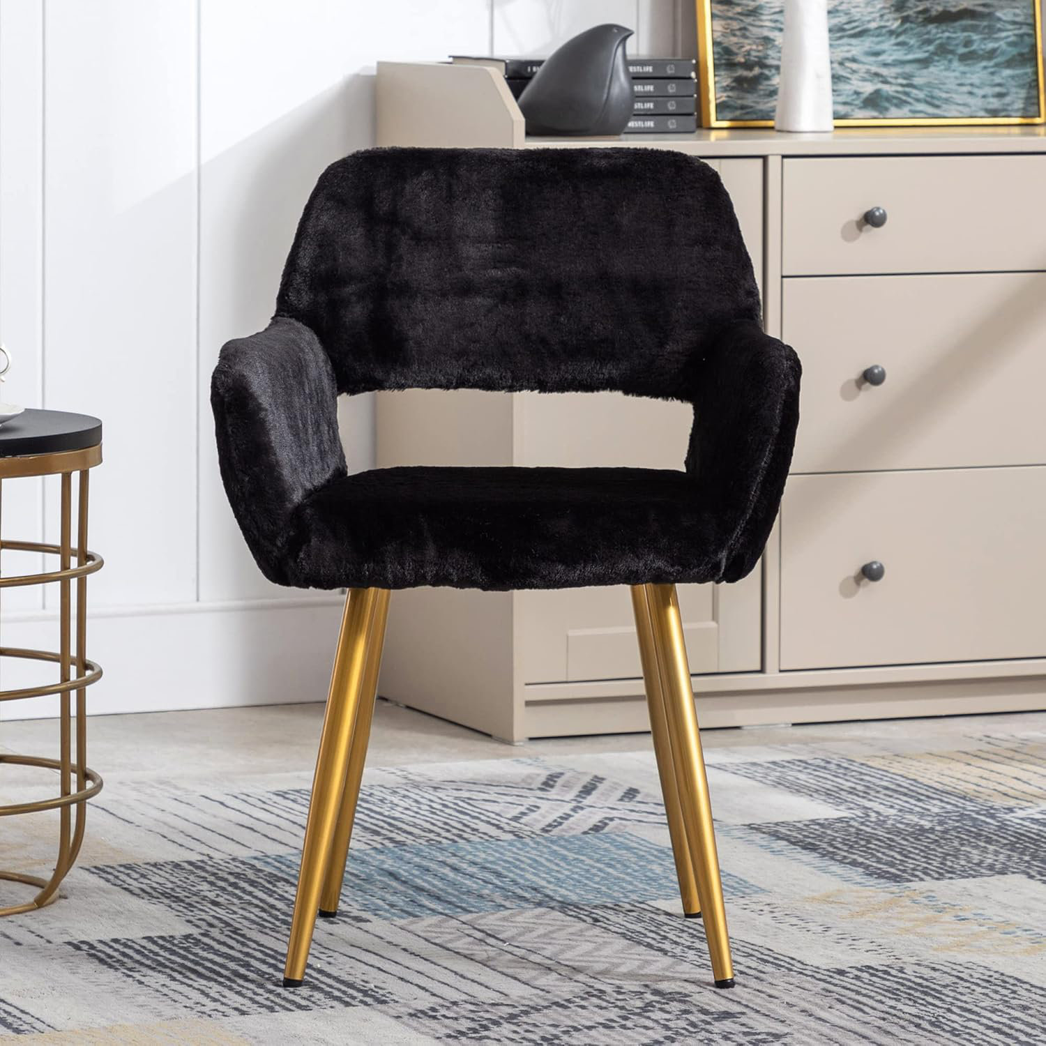 Mercer41 Fluffy Desk Chair, Faux Fur Accent Chair, Modern Comfortable ...