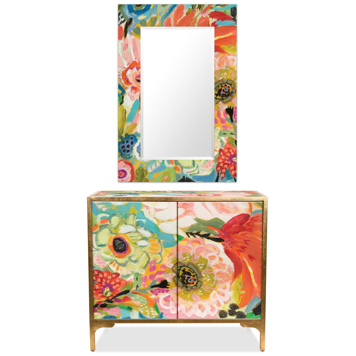 Empire Art Direct "Secret Garden Floral III" Console and Mirror Set on ...