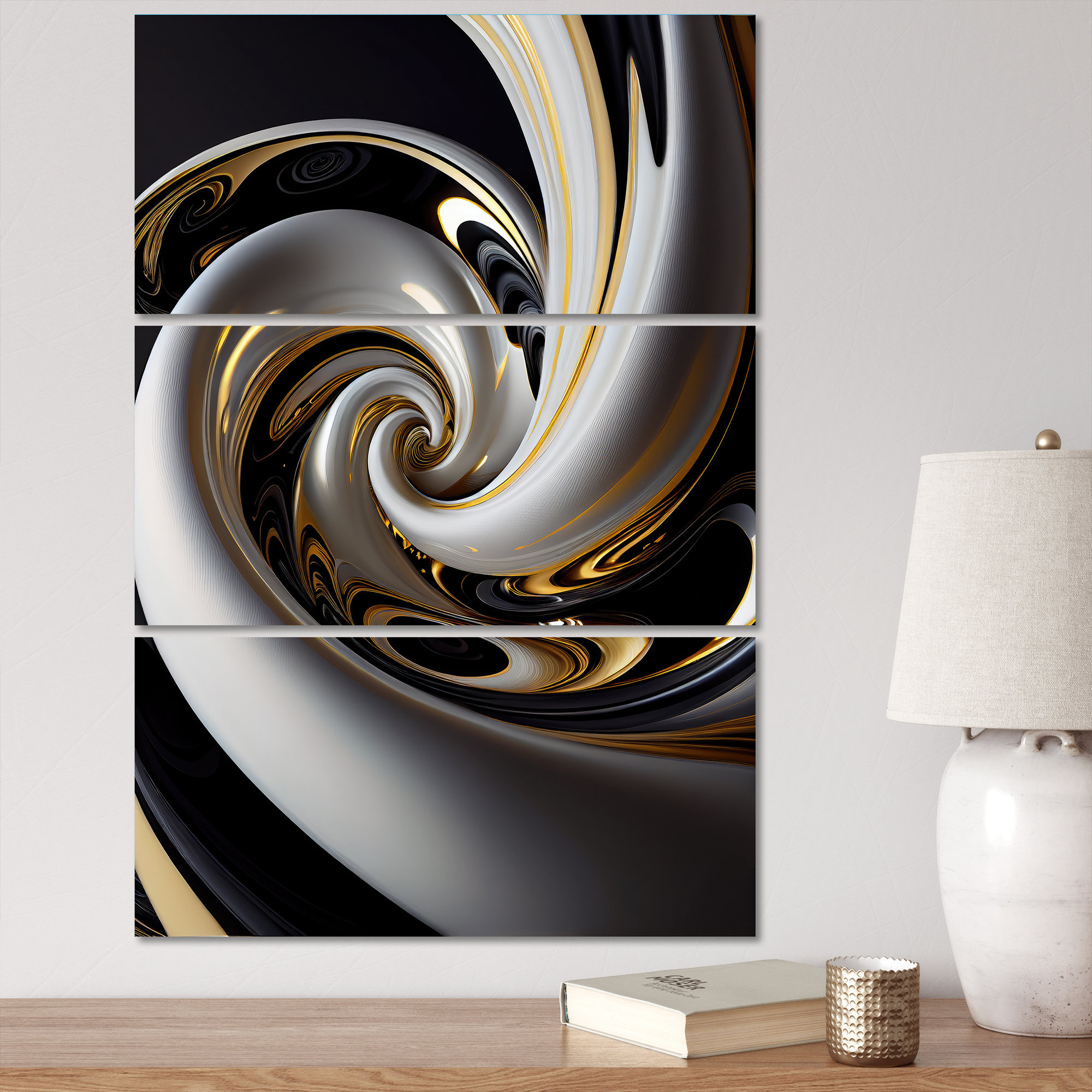 Orren Ellis Eles Gold Black And White Stained Glass III On Canvas 3 ...