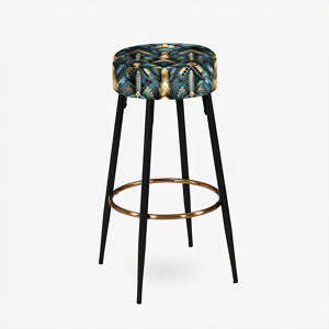 Design Art Teal And Gold Art Deco Geometric Glamour - Damask Bar Stools ...