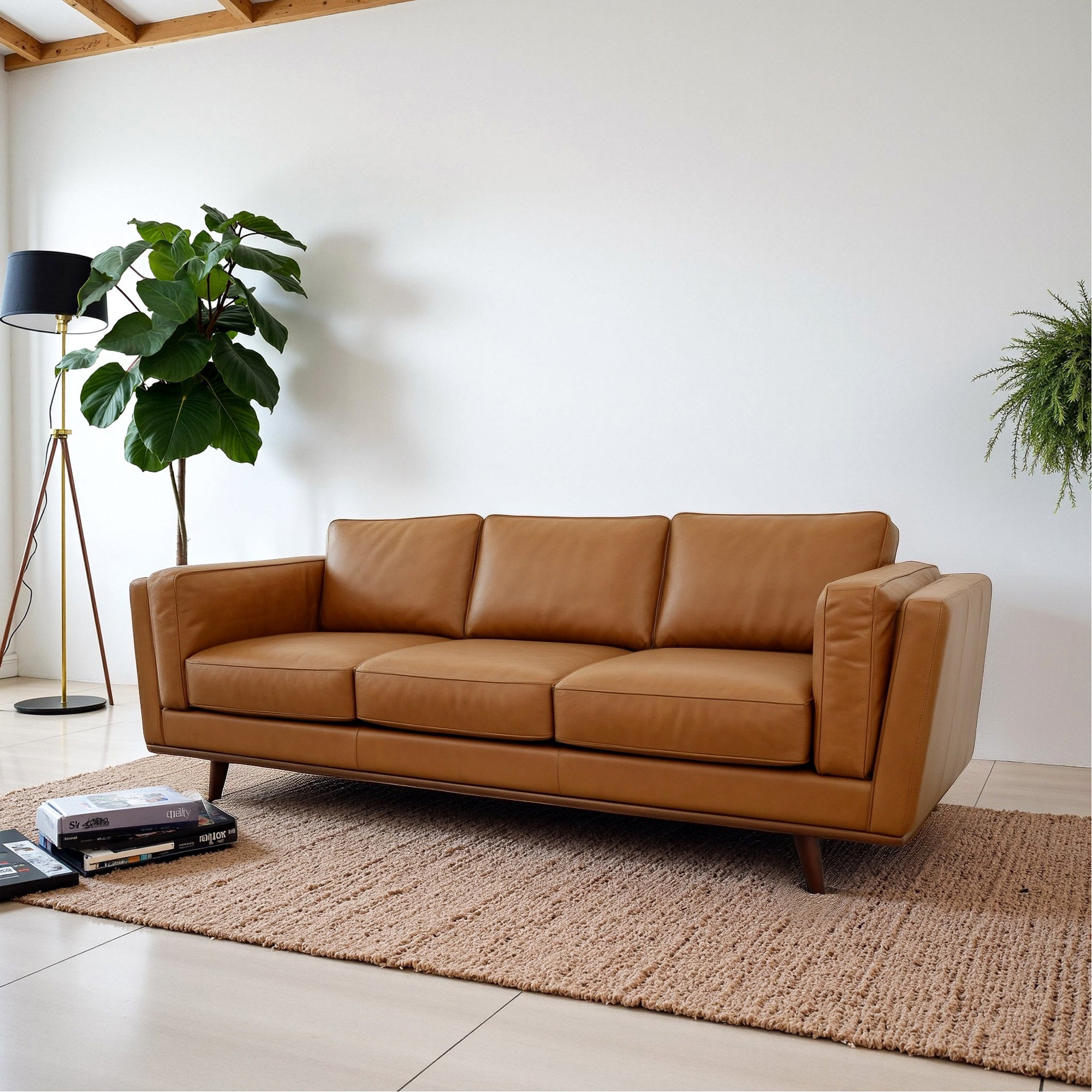 Corrigan Studio Chase Mid Century Modern Leather Sofa For Family ...