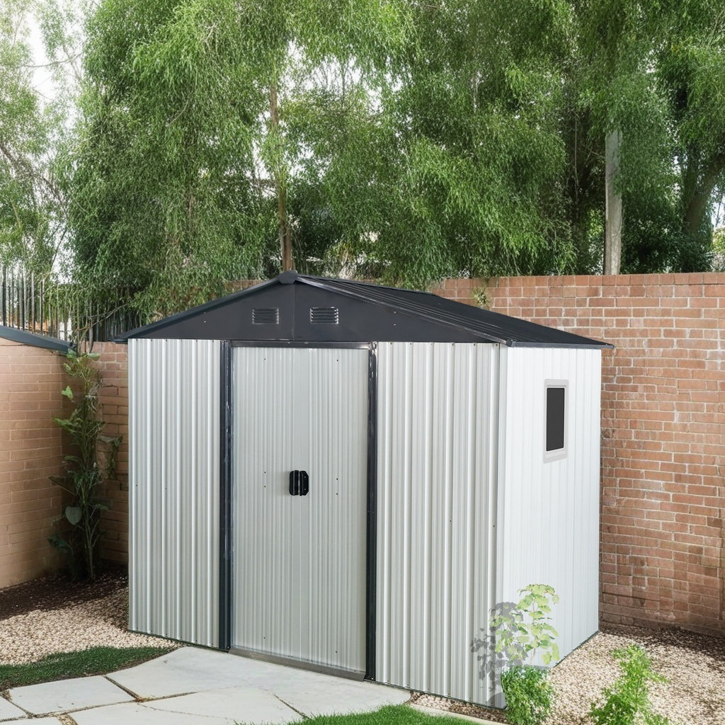 Livaca 8X4 Ft Outdoor Metal Storage Shed With Lockable Door, Tilted ...