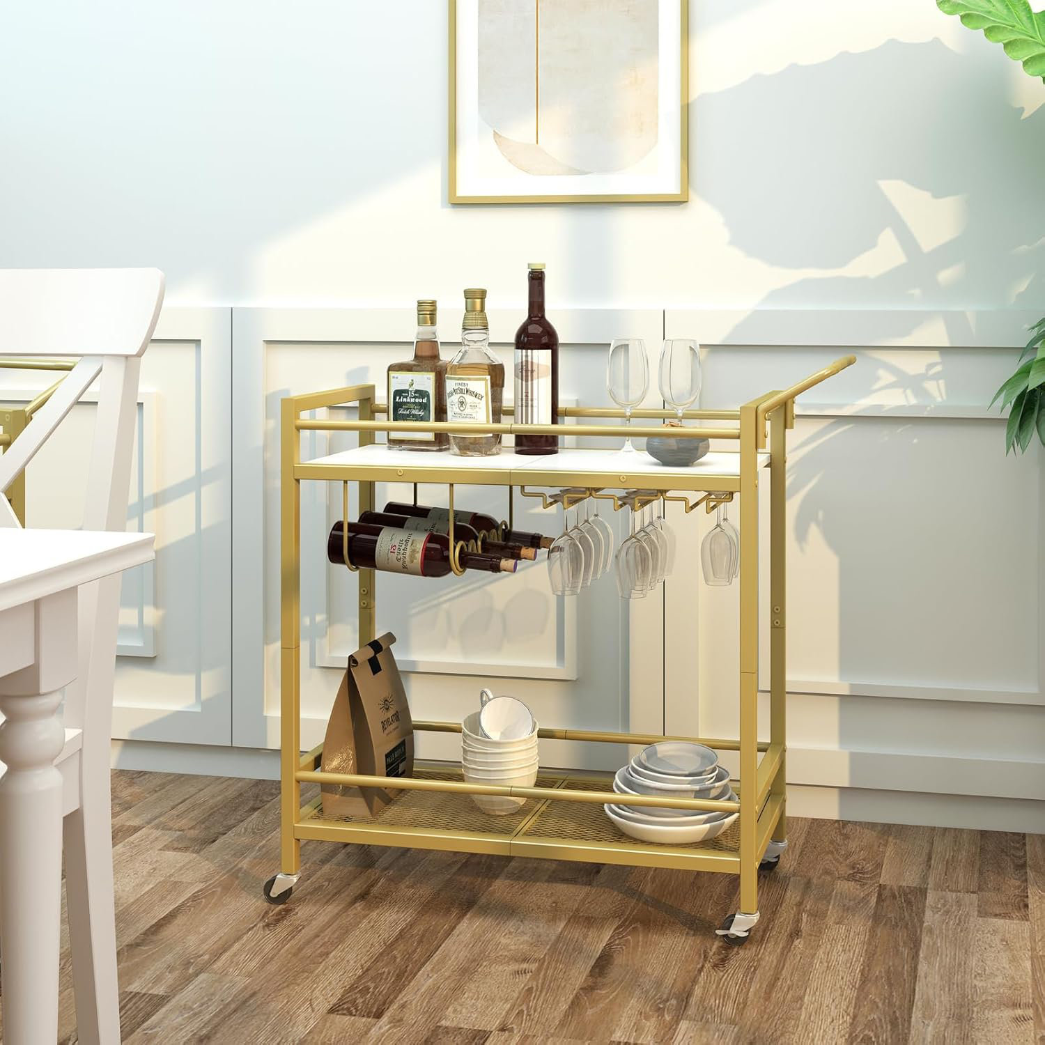 Rosecliff Heights Multi-functional bar cart, two-tone home bar dining ...