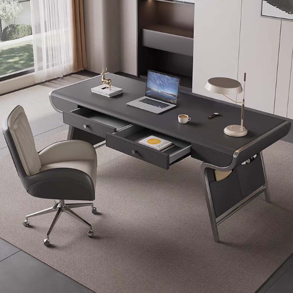 Orren Ellis Modern home study desk minimalist saddle leather computer ...