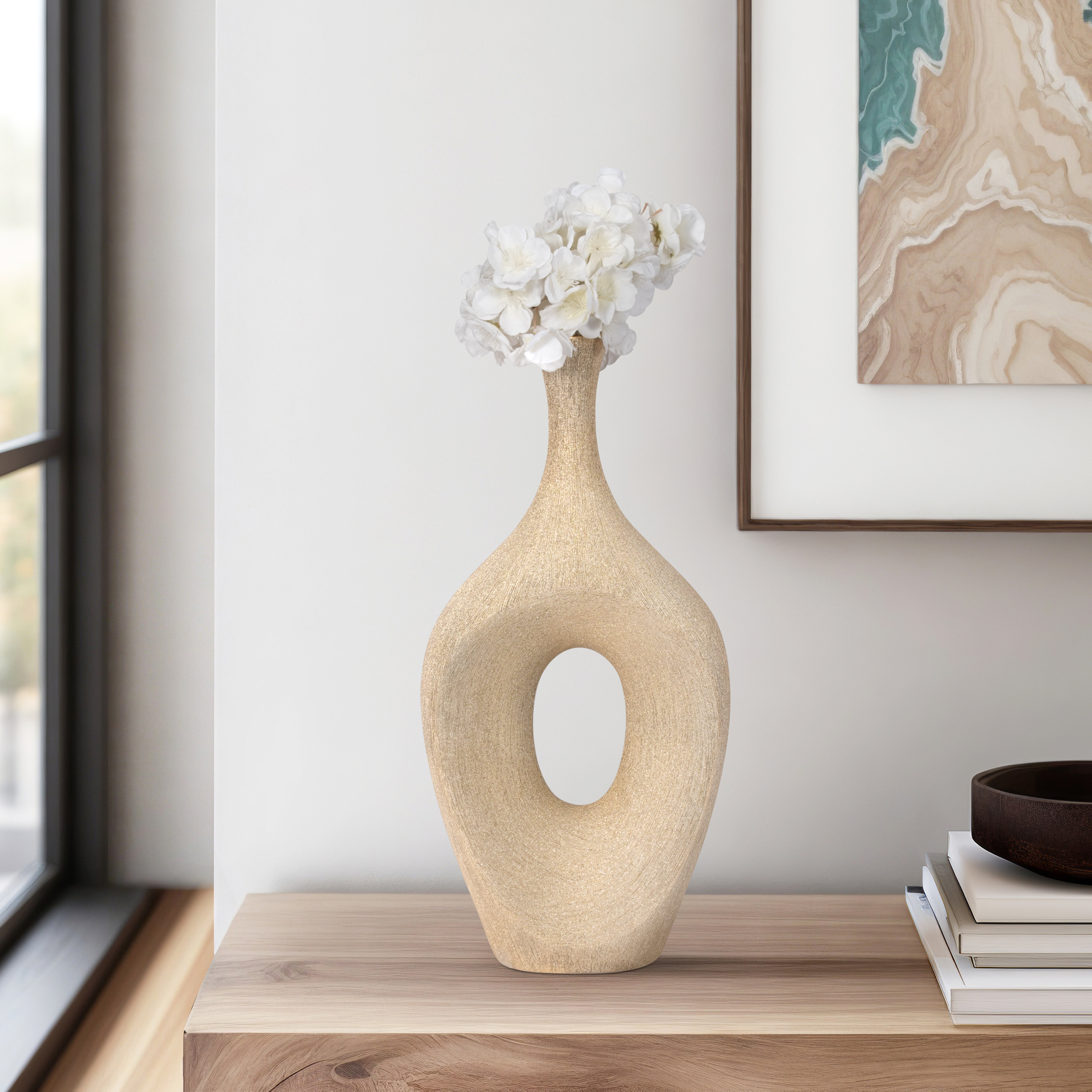 Orren Ellis Ethean Decorative Stoneware Ceramic Vase with Sculptural ...
