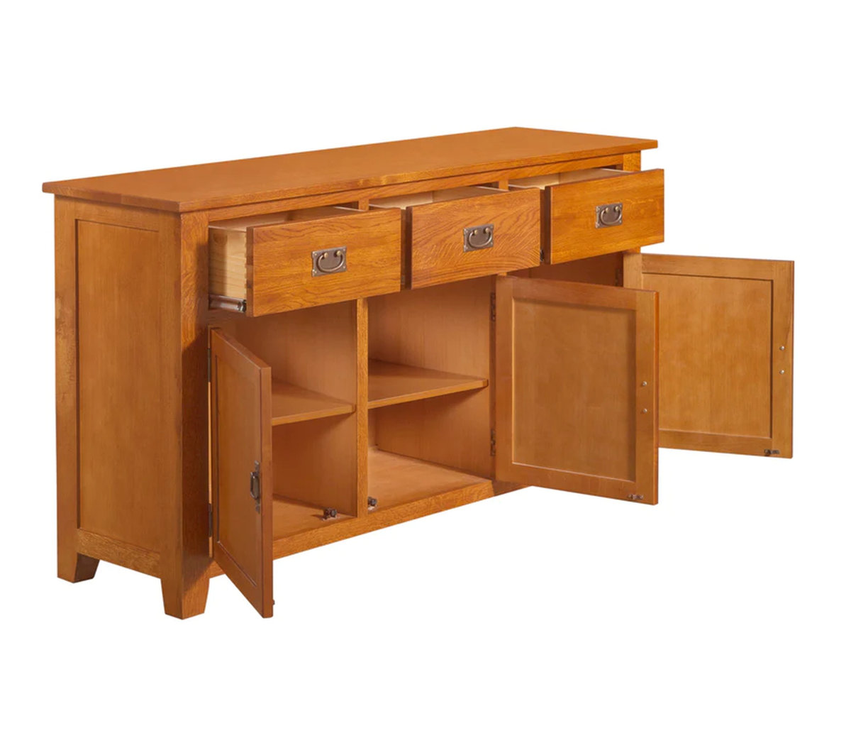 Loon Peak® Dyshon 58.5" Wide 3 Drawer Oak Solid Wood Sideboard | Wayfair