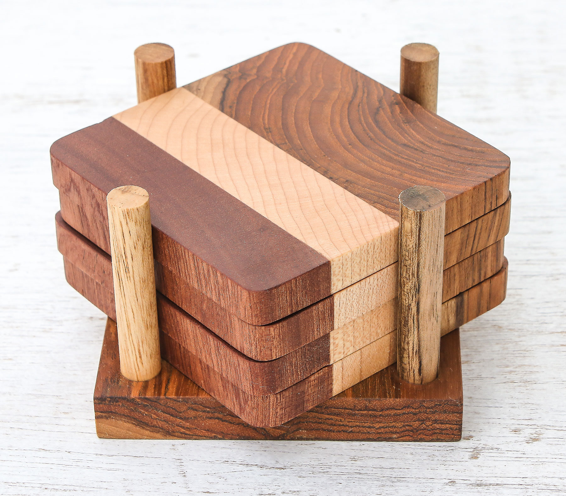 Union Rustic Cool Nature Wood Coaster Set with Holder | Wayfair