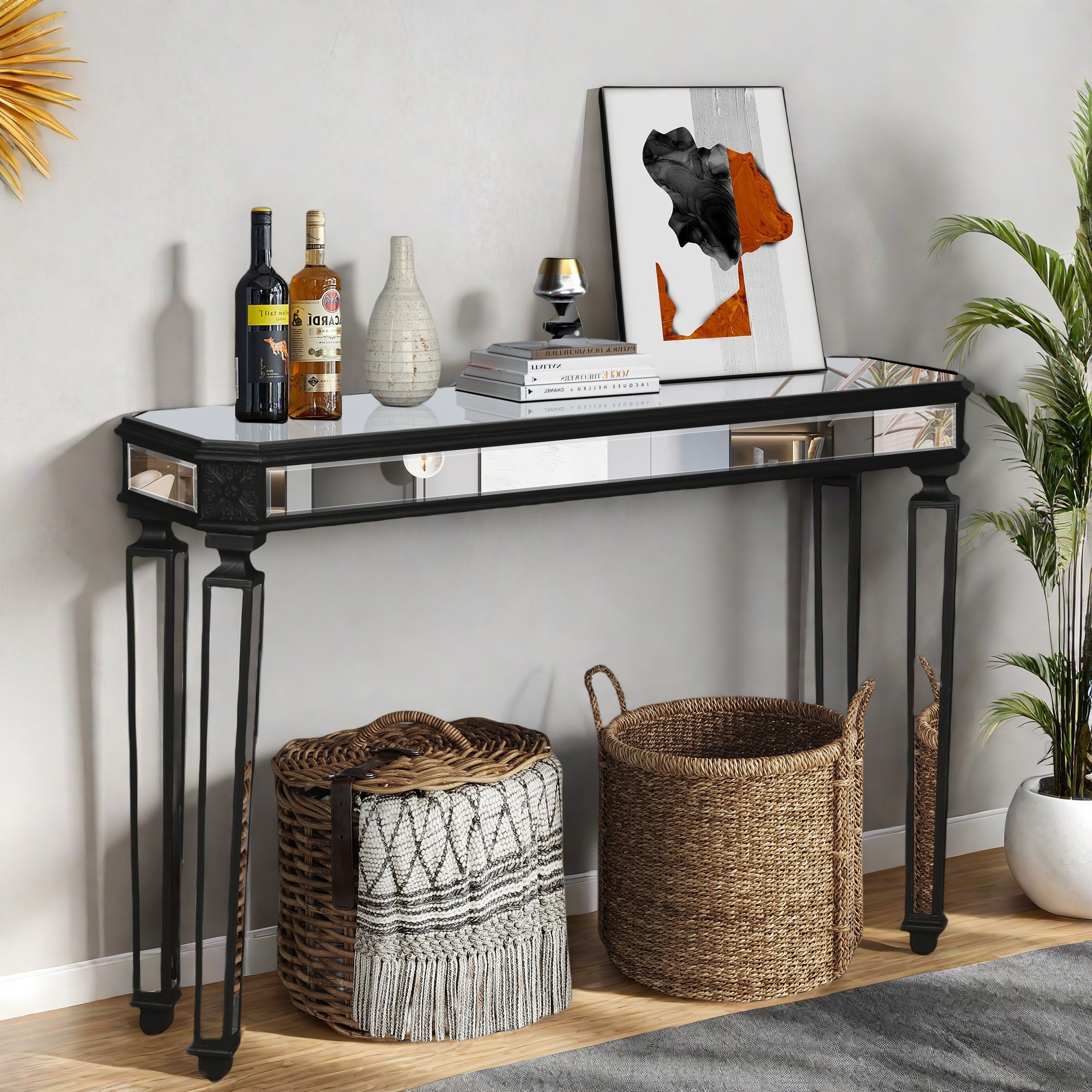 House of Hampton® Mirror Console Table With Vintage Carving Process ...