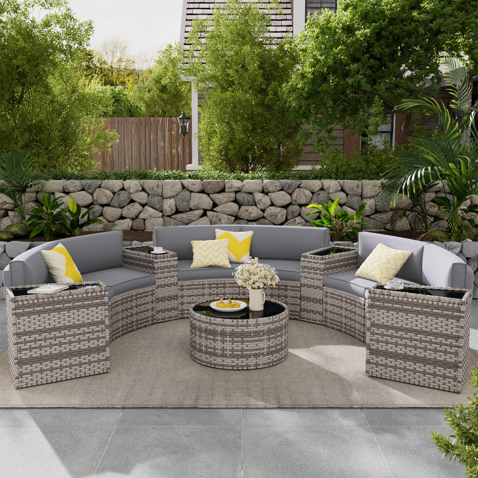 Latitude Run® 12-Piece Curved Outdoor Sofa Set - Stylish Wicker with ...