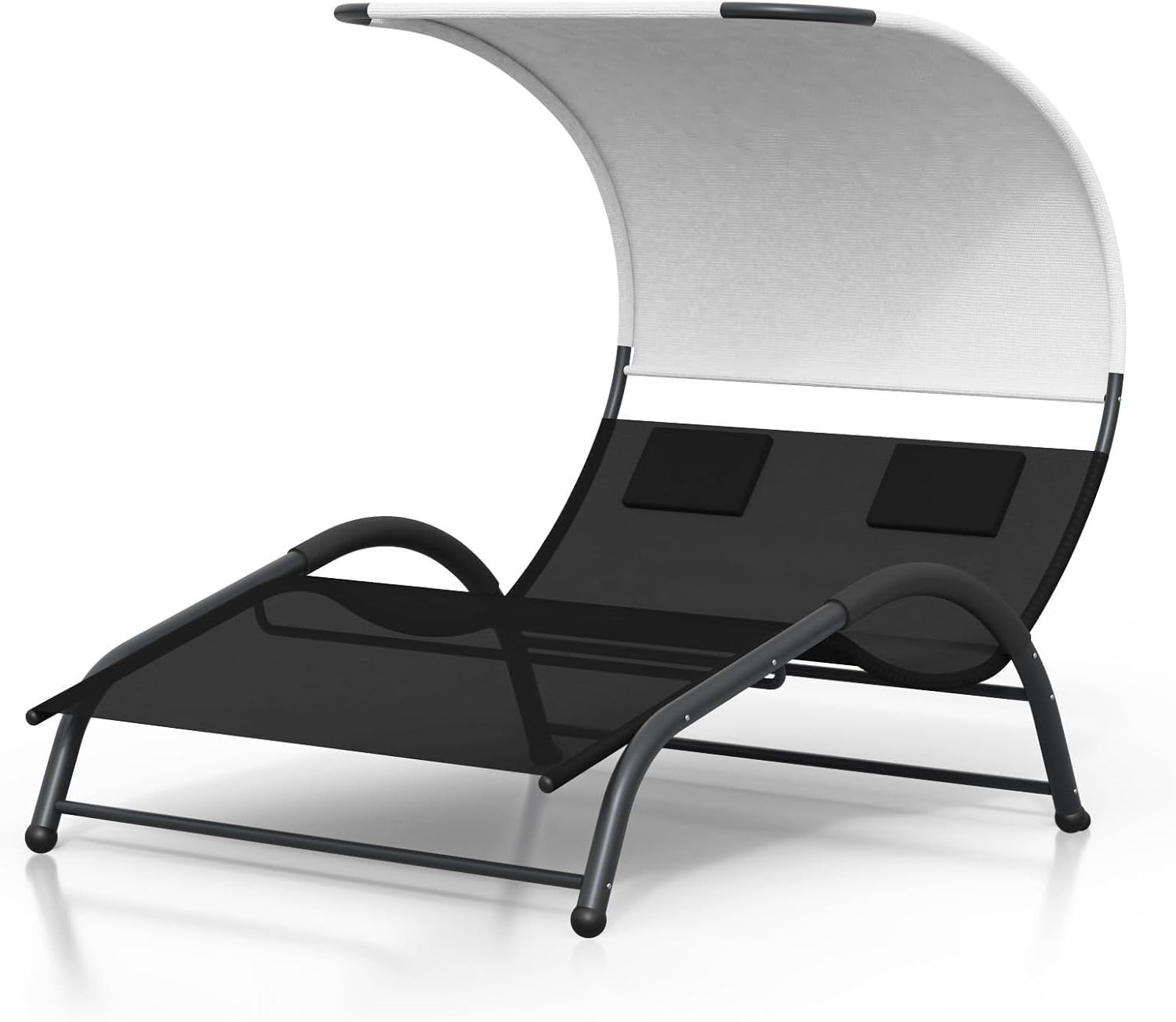 Arlmont & Co. Double Chaise Lounge with Canopy, for Poolside, Backyard ...