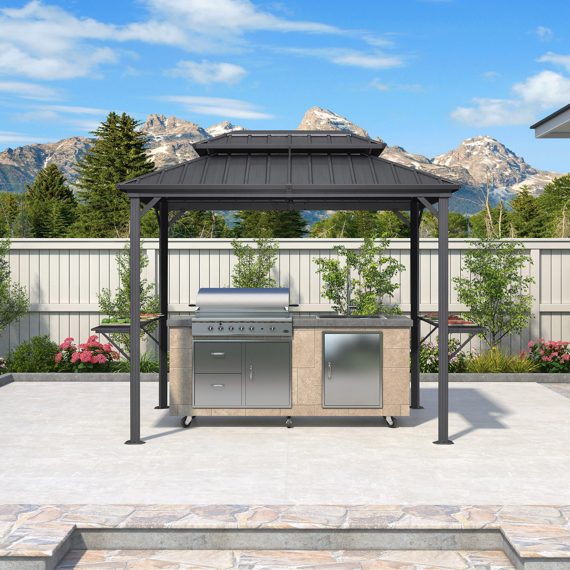 Purple Leaf Metal Patio Aluminum Grill Gazebo with Double Galvanized ...