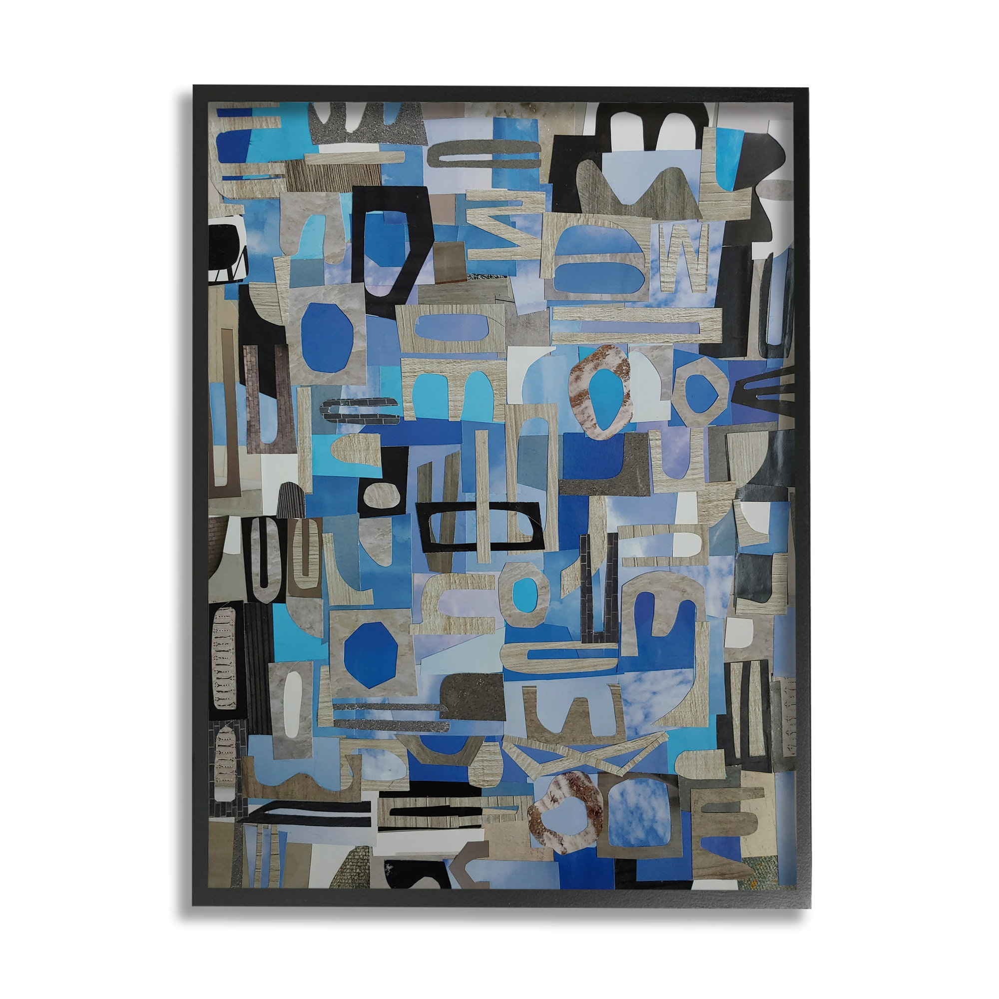 Stupell Industries Blue Geometric Shapes Collage Framed Giclee Art By ...
