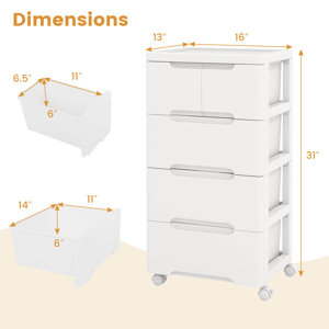 Inbox Zero 2 Pcs 5-drawer Plastic Rolling Storage Cart With 4 Universal ...