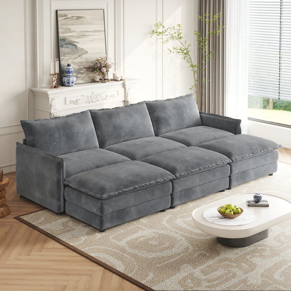 Everly Quinn Corduroy fabric 3-seater comfortable cloud sofa with 3 ...