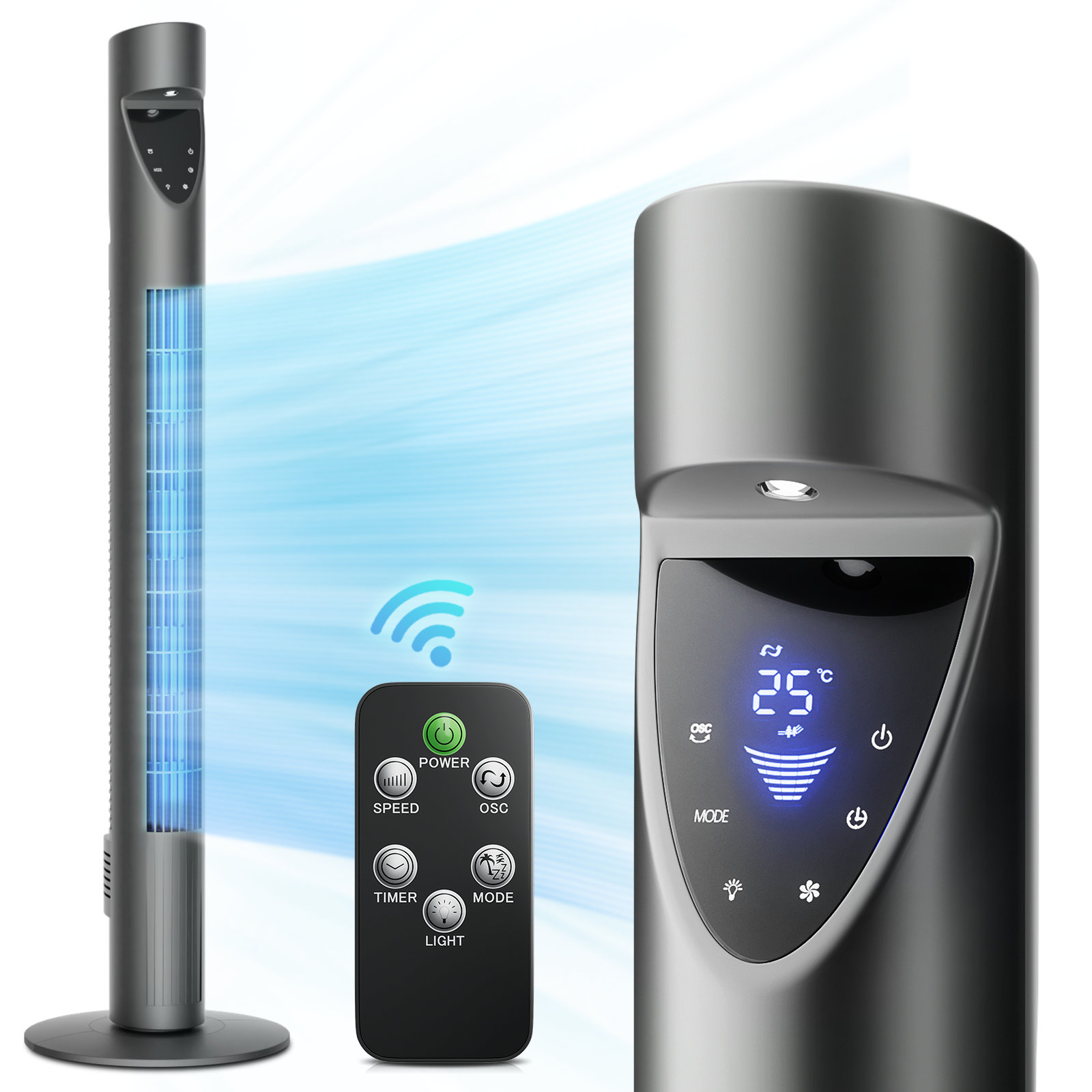 MoNiBloom 38" Oscillating Fan Tower Fan with Remote, Bladeless Standing ...