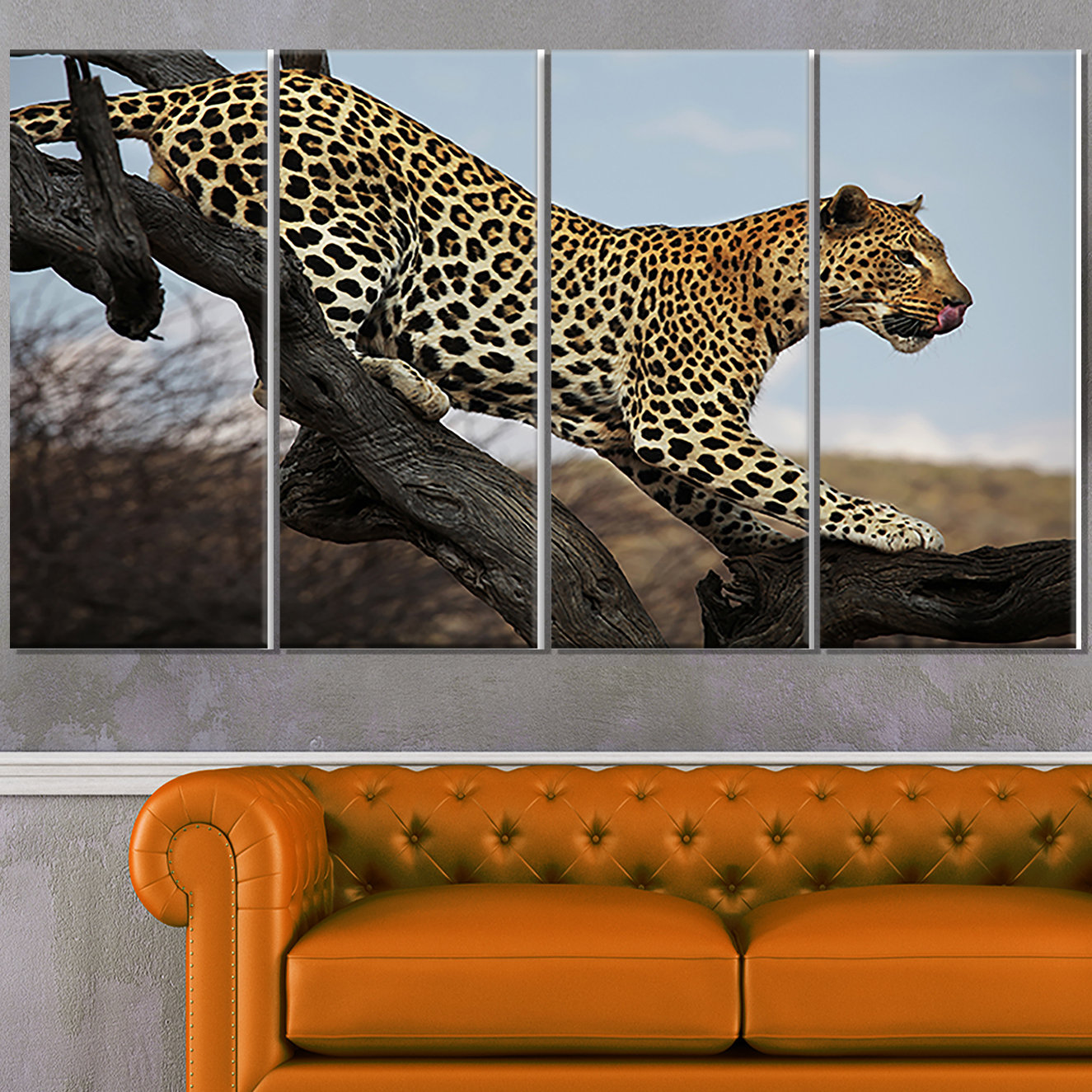 Design Art 'Leopard Walking on Tree' 4 Piece Photographic Print on ...
