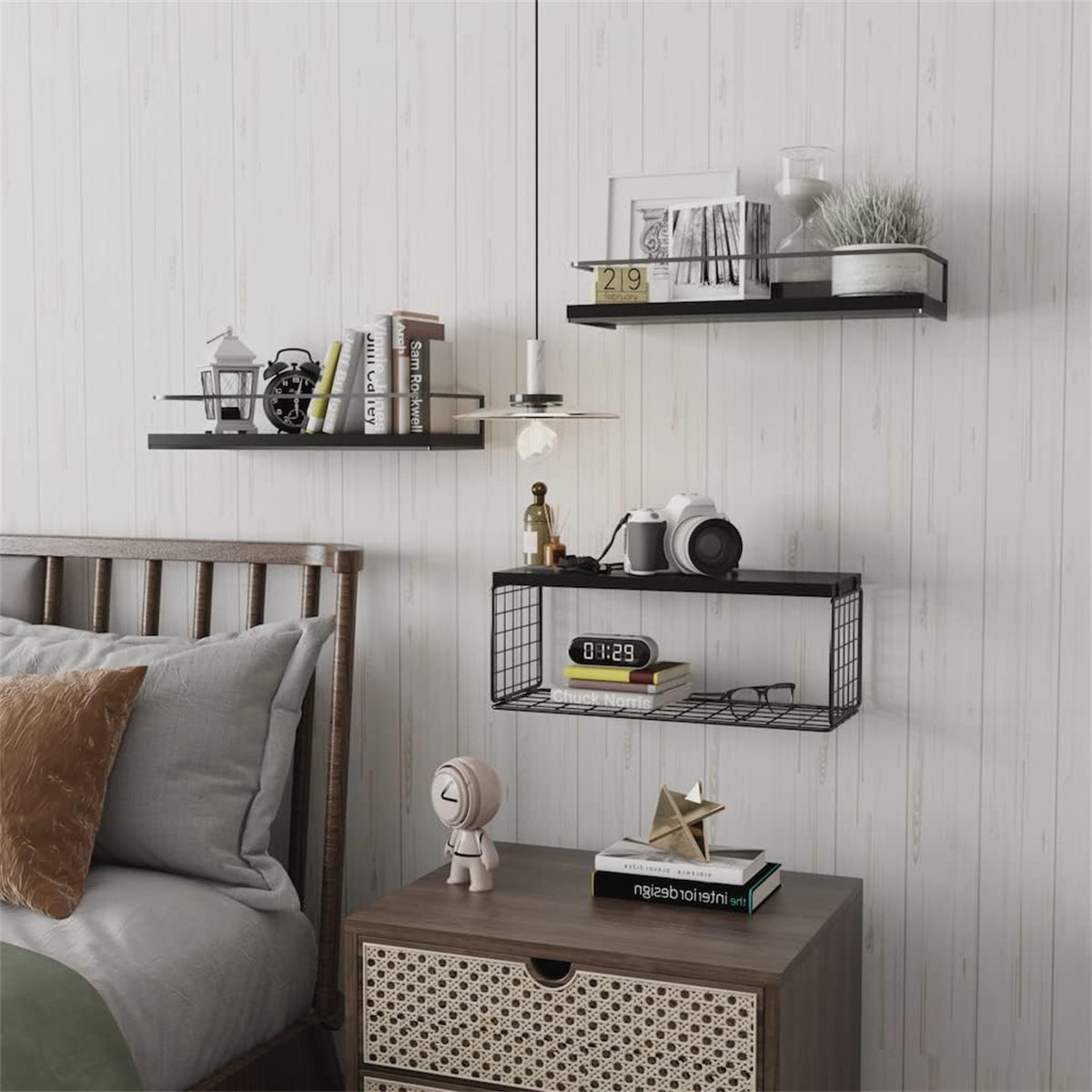17 Stories Floating Shelves Wall Mounted With Storage Basket And ...