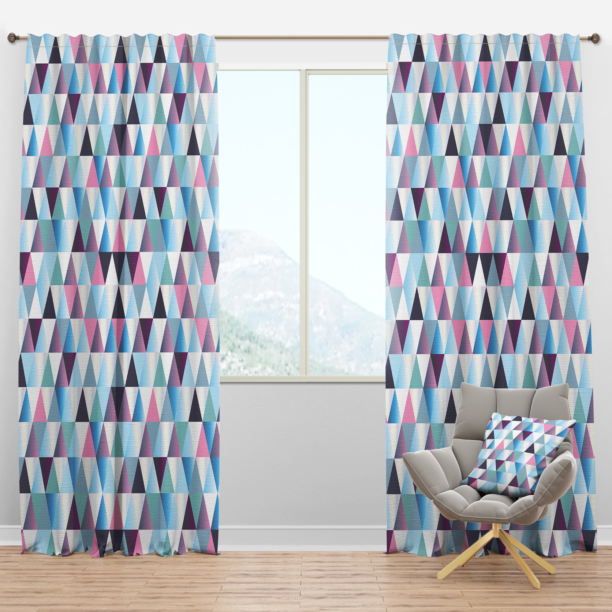 Design Art Diamonds Triangle Abstract Pattern - Modern Velvet Curtain ...