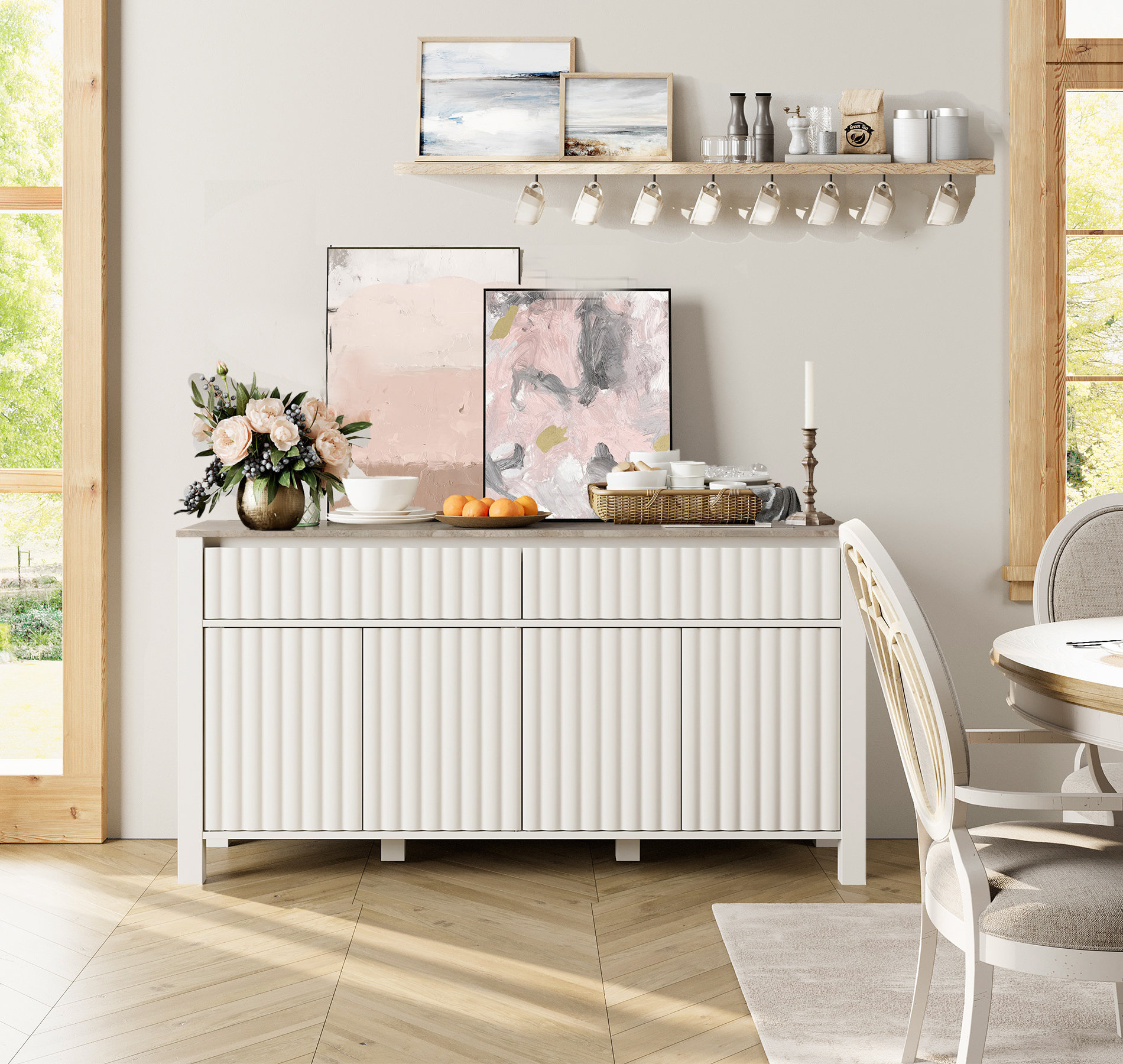 Wrought Studio™ Modern Sideboard Buffet Cabinet, 57 Inch Coffee Bar ...