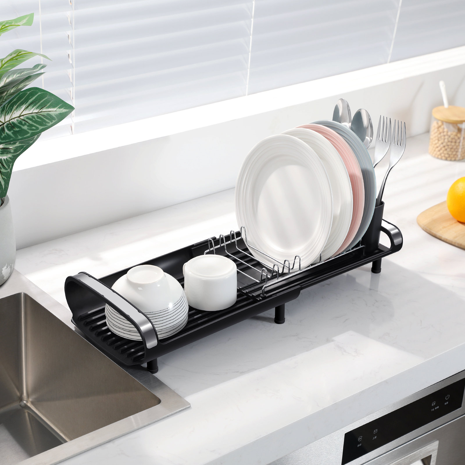 KINGRACK Small Dish Drying Rack, Expandable Compact Dish Rack, Slim ...