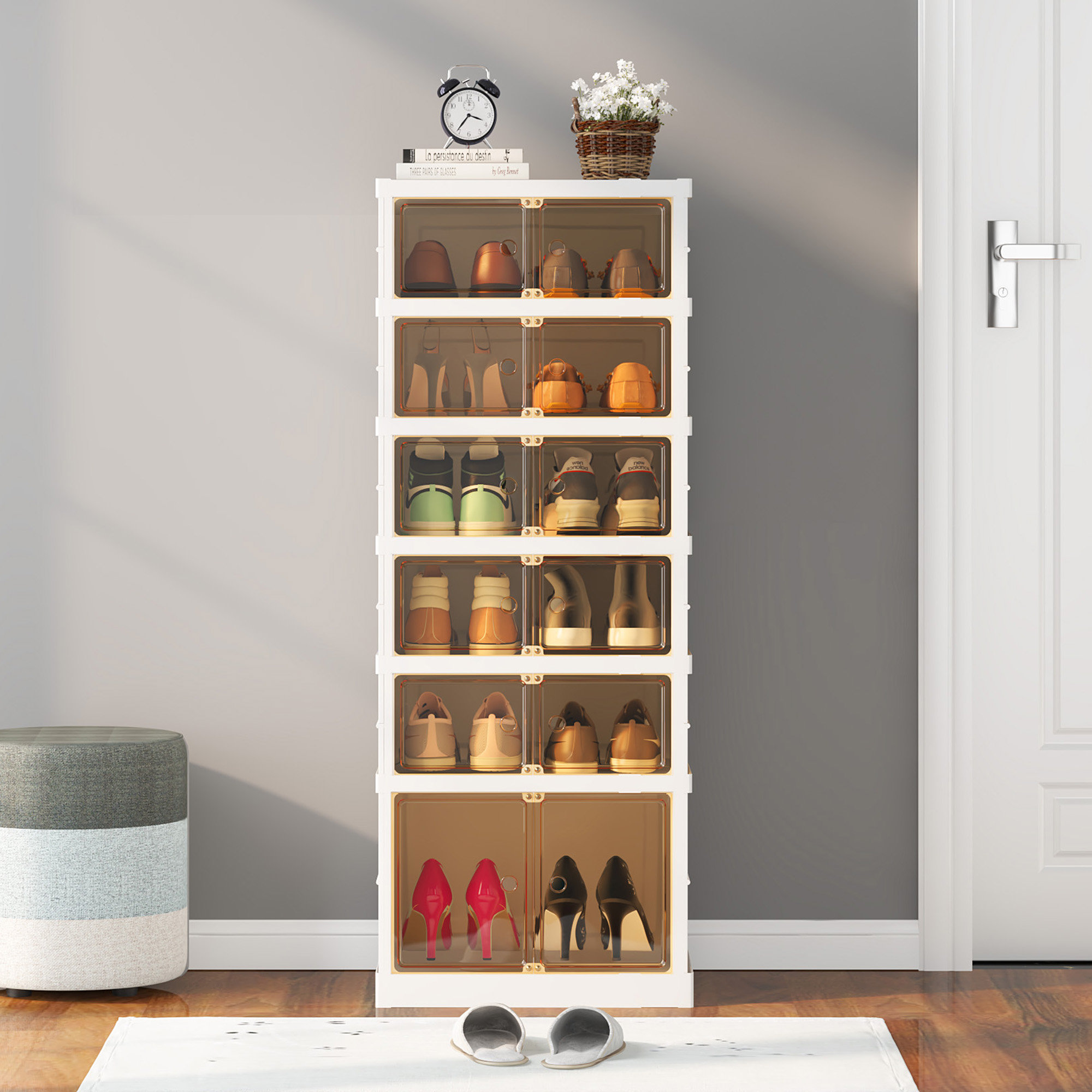 Latitude Run® Ganika 12 Pairs Plastic Collapsible Shoes Storage Box ...