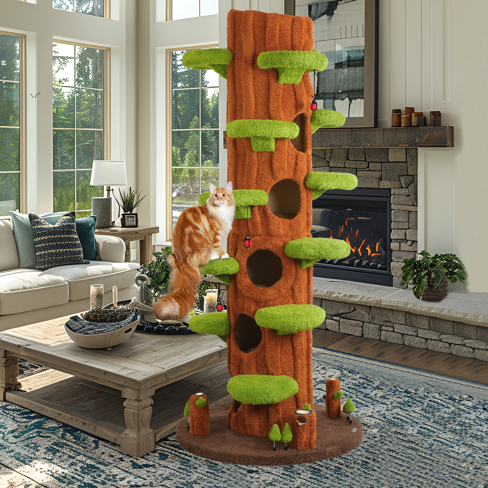 Tucker Murphy Pet™ 91" Elizha Solid Wood Large Cat Tree Tower Condo ...