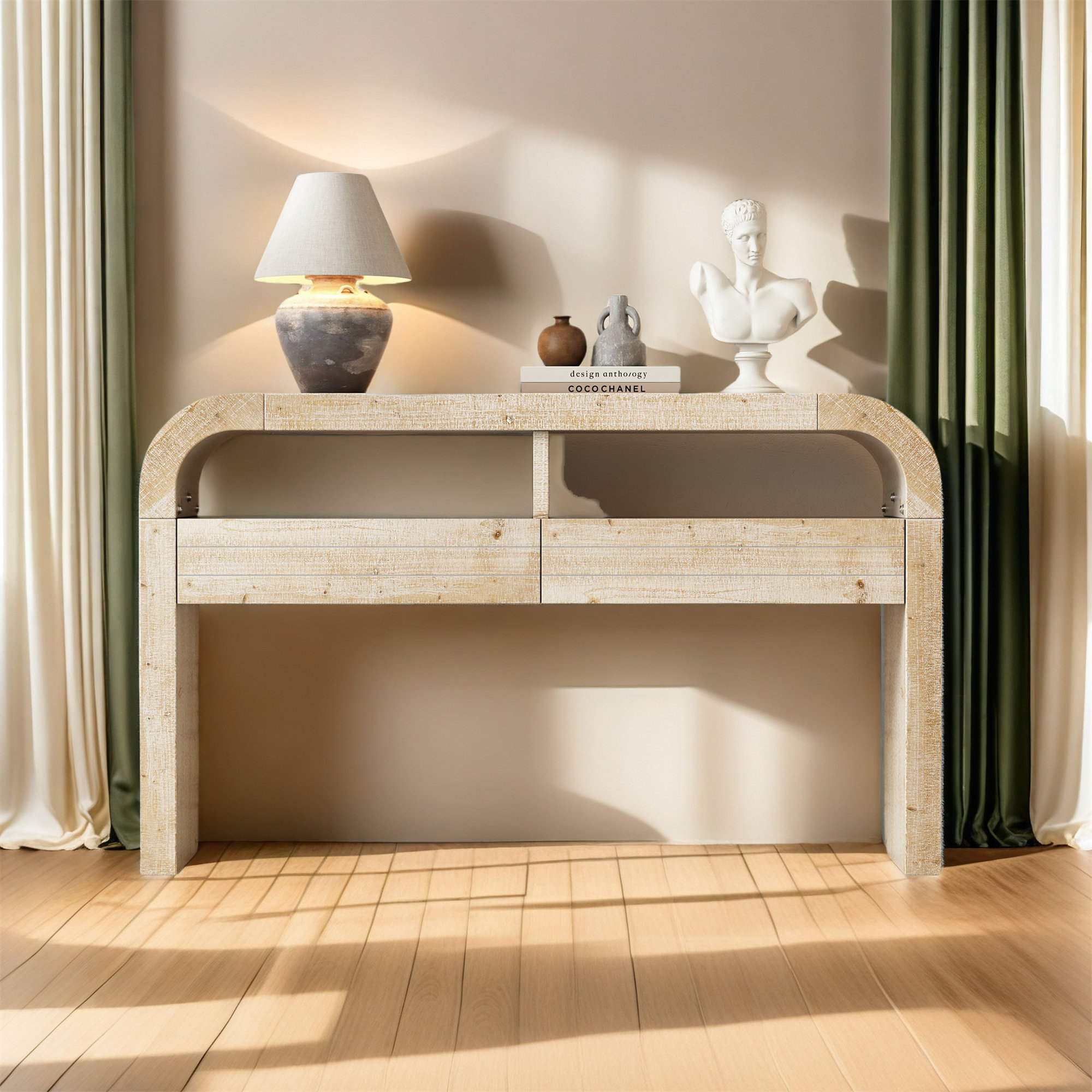 Gracie Oaks Exquisite Retro Curved Console Table With 2 Large Drawers ...