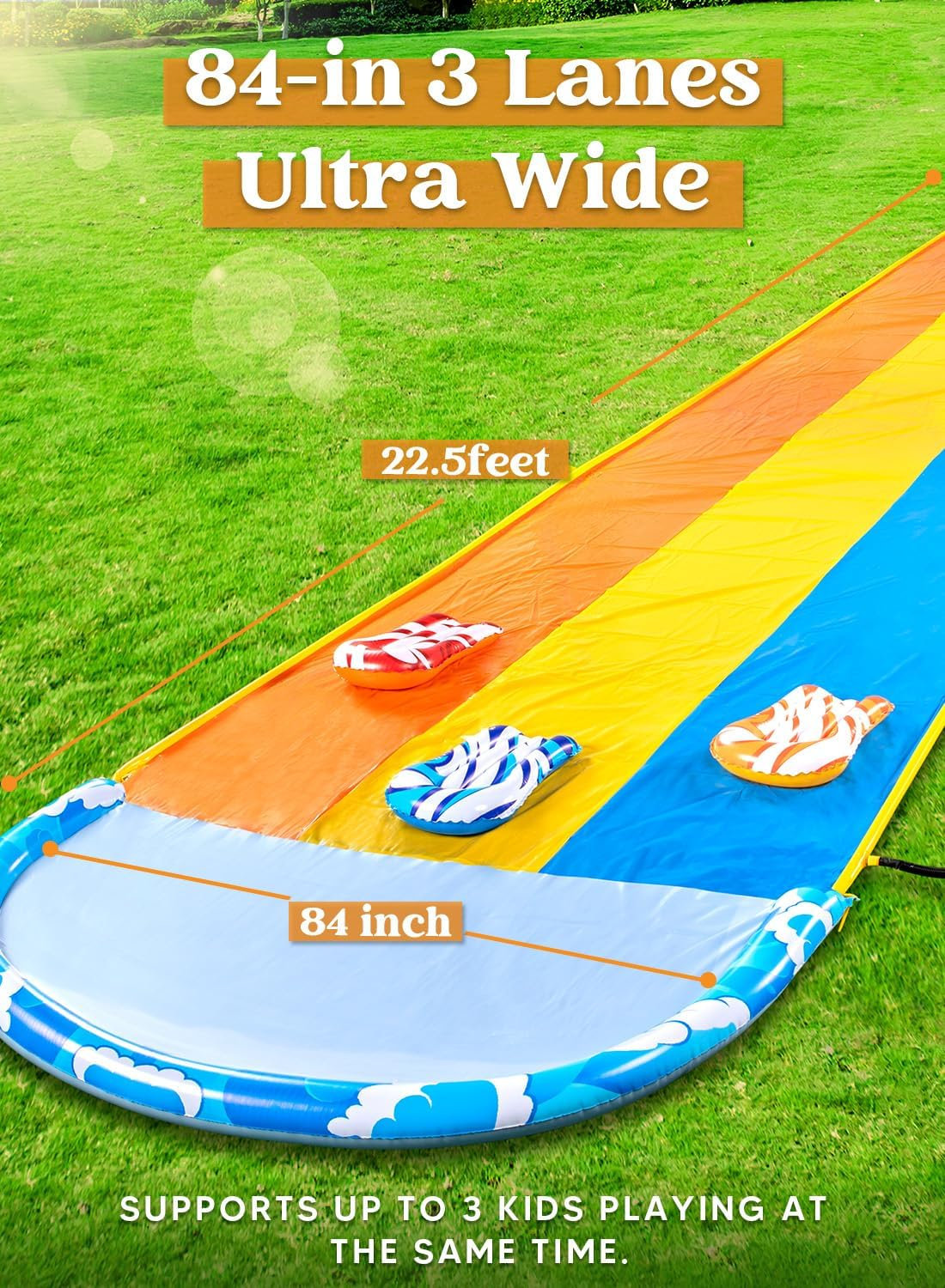 Sloosh 22.5ft Triple Water Slide,Heavy Duty Lawn Water Slip and Slides ...