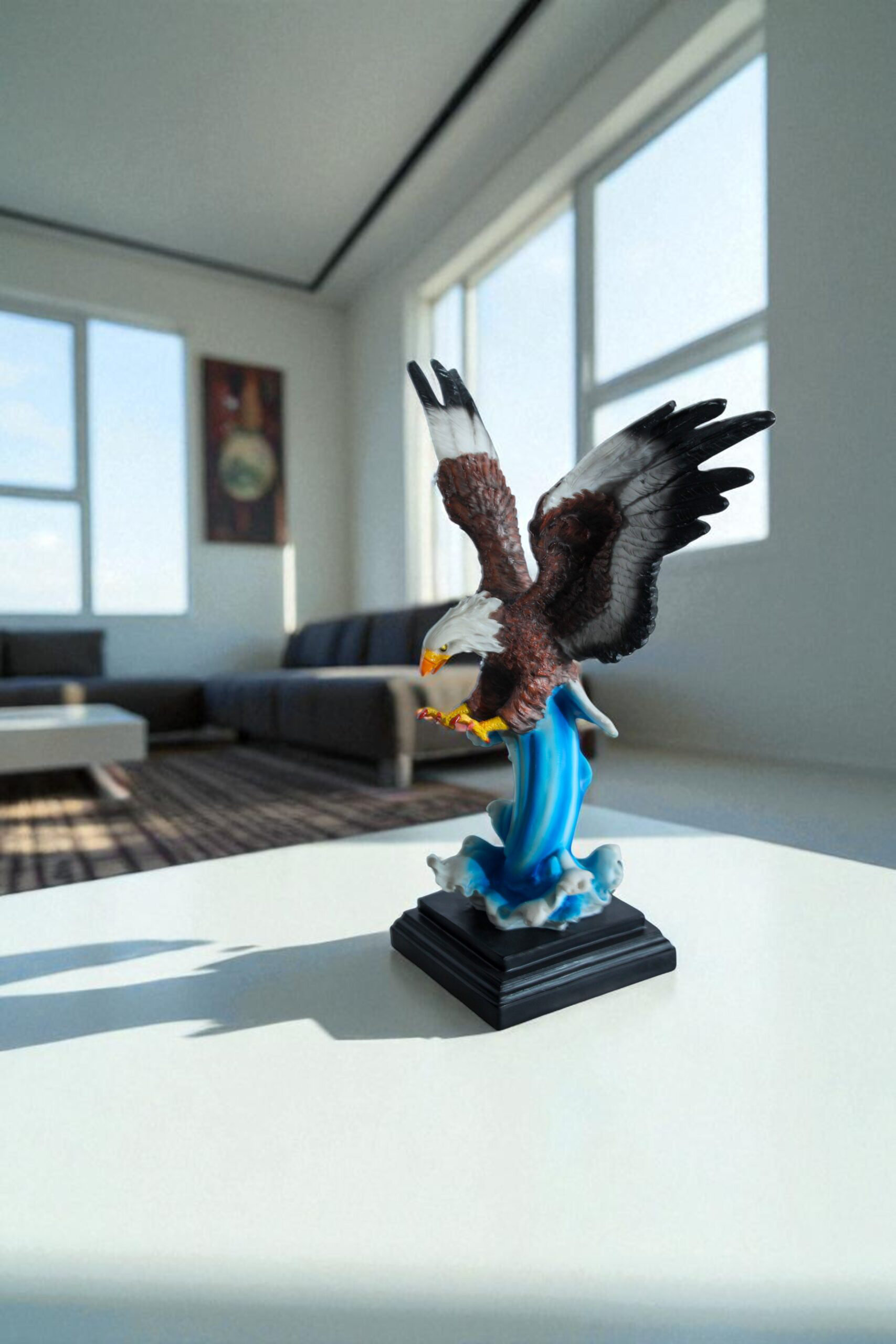 Red Barrel Studio Resin Bald Eagle Statue Diving Over Ocean Wave on ...