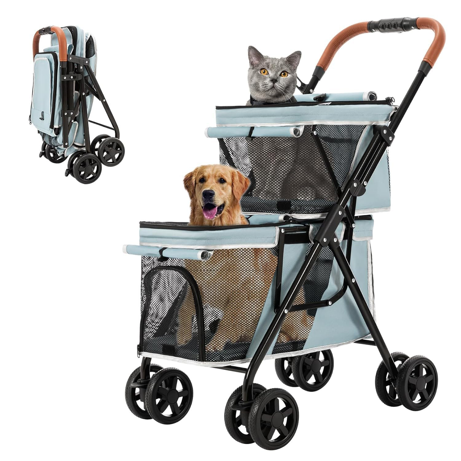 Fashion Finesse Poussette double pour chiens et chats, poussette ...