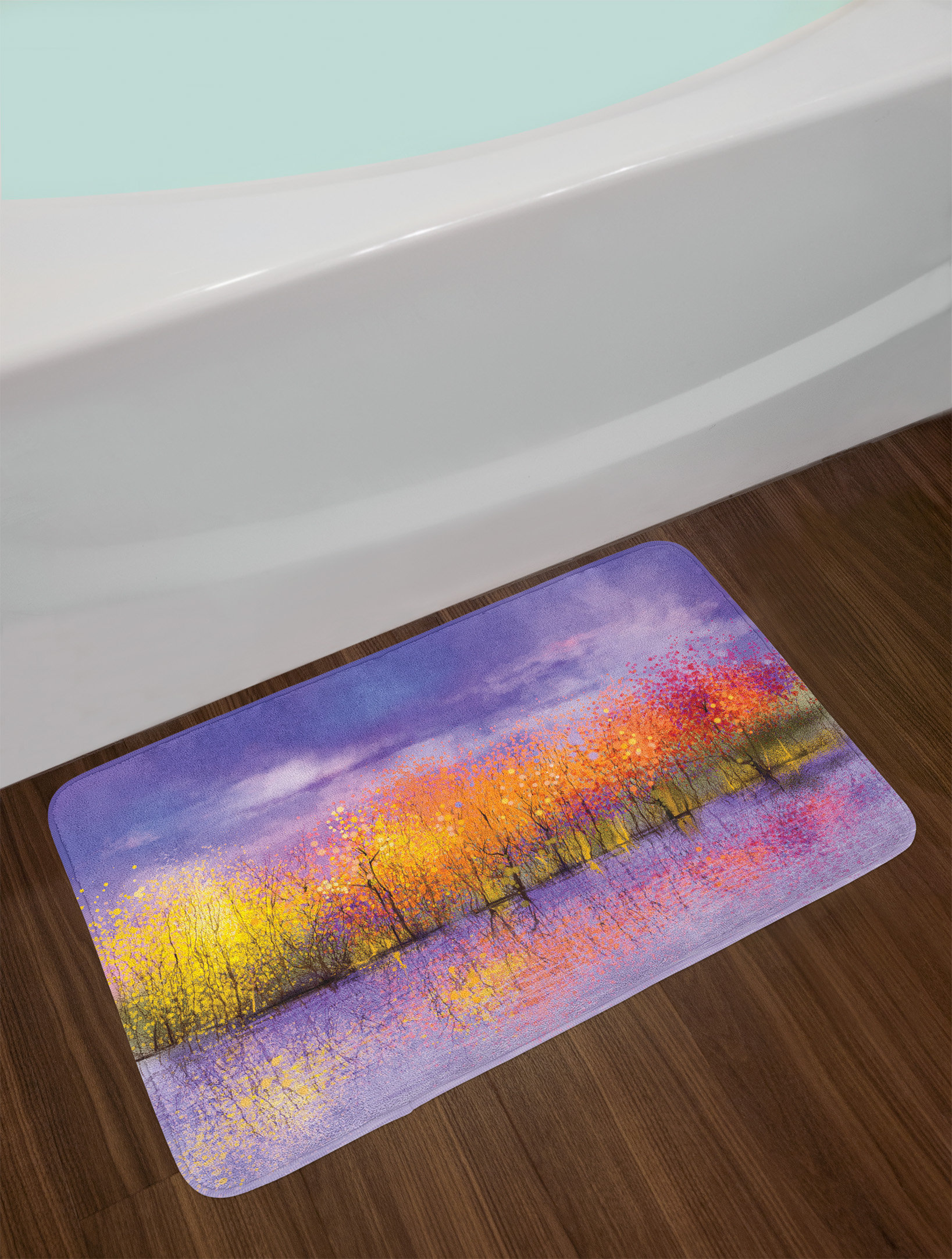 East Urban Home Bath Mat, Non Slip Backing, 30.2" x 20", Orange Blue ...
