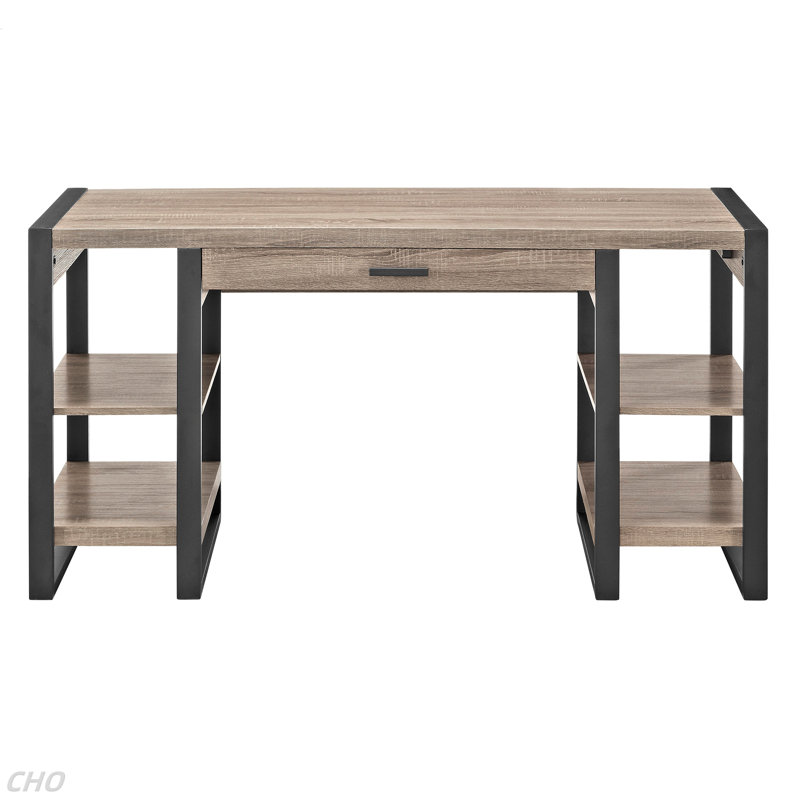 17 Stories Modern Metal And Wood Computer Desk With USB Ports | Wayfair