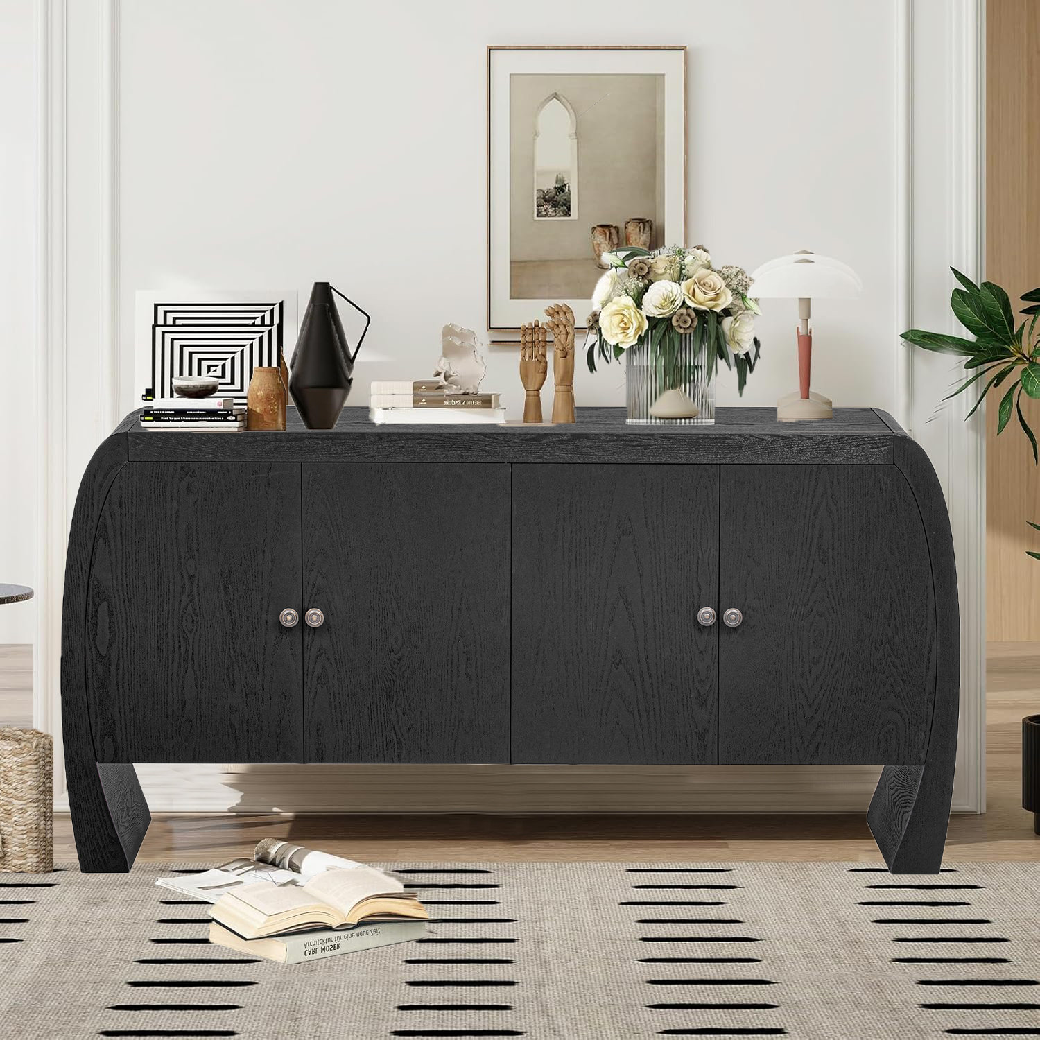 howcoolmall 59" Accent Curved-Leg Bombe Storage Cabinet ,Vintage ...