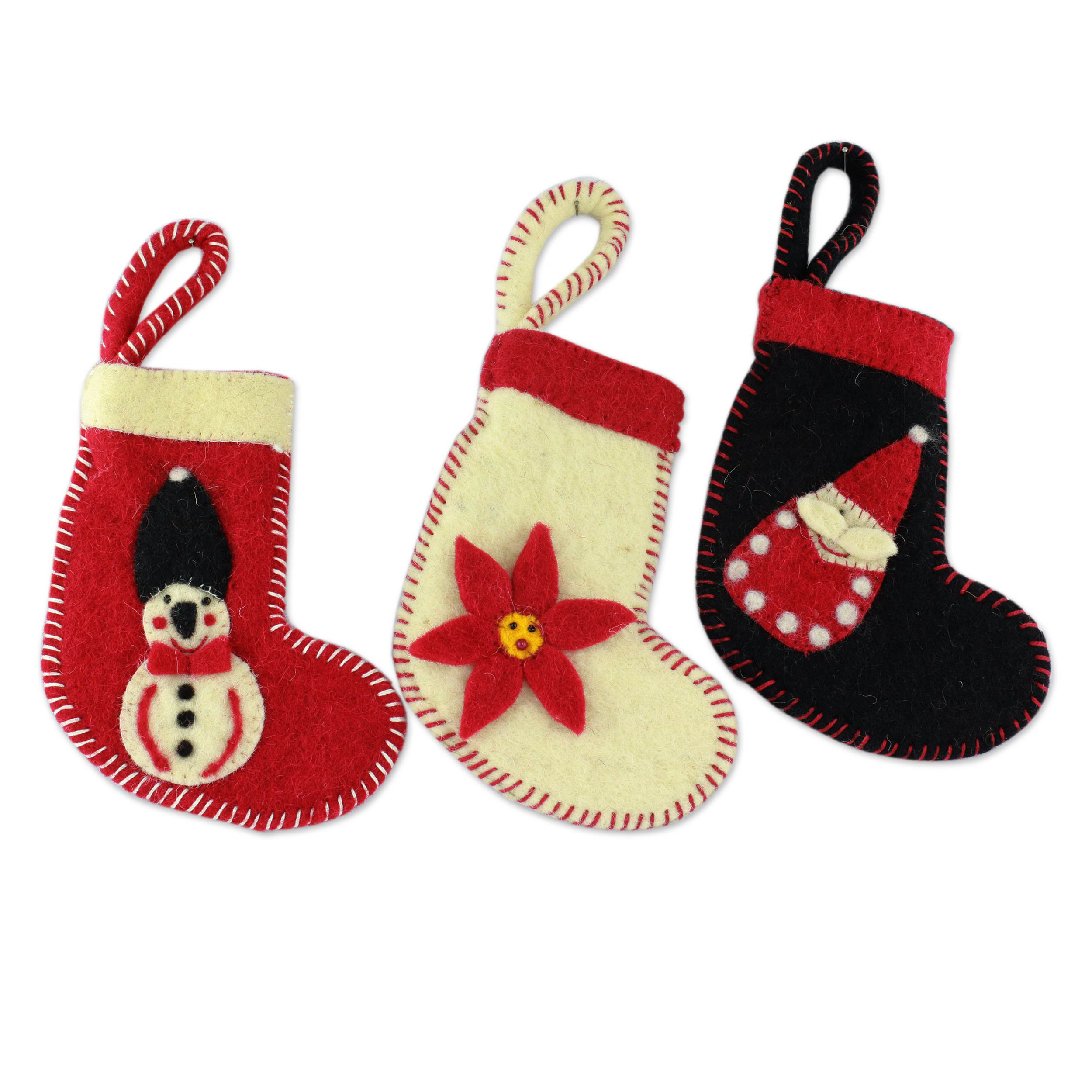The Holiday Aisle® 3 Piece Hand-Crafted Christmas Stocking Ornament Set ...