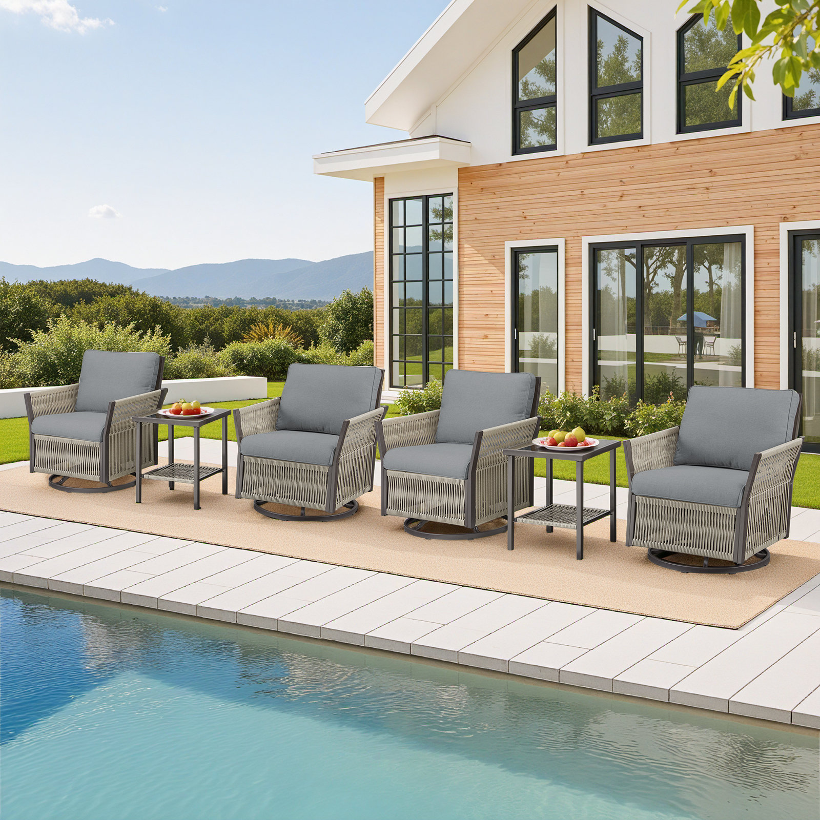 Latitude Run® 6-Piece Outdoor Patio Set With 4 Swivel Chairs & 2 Side ...