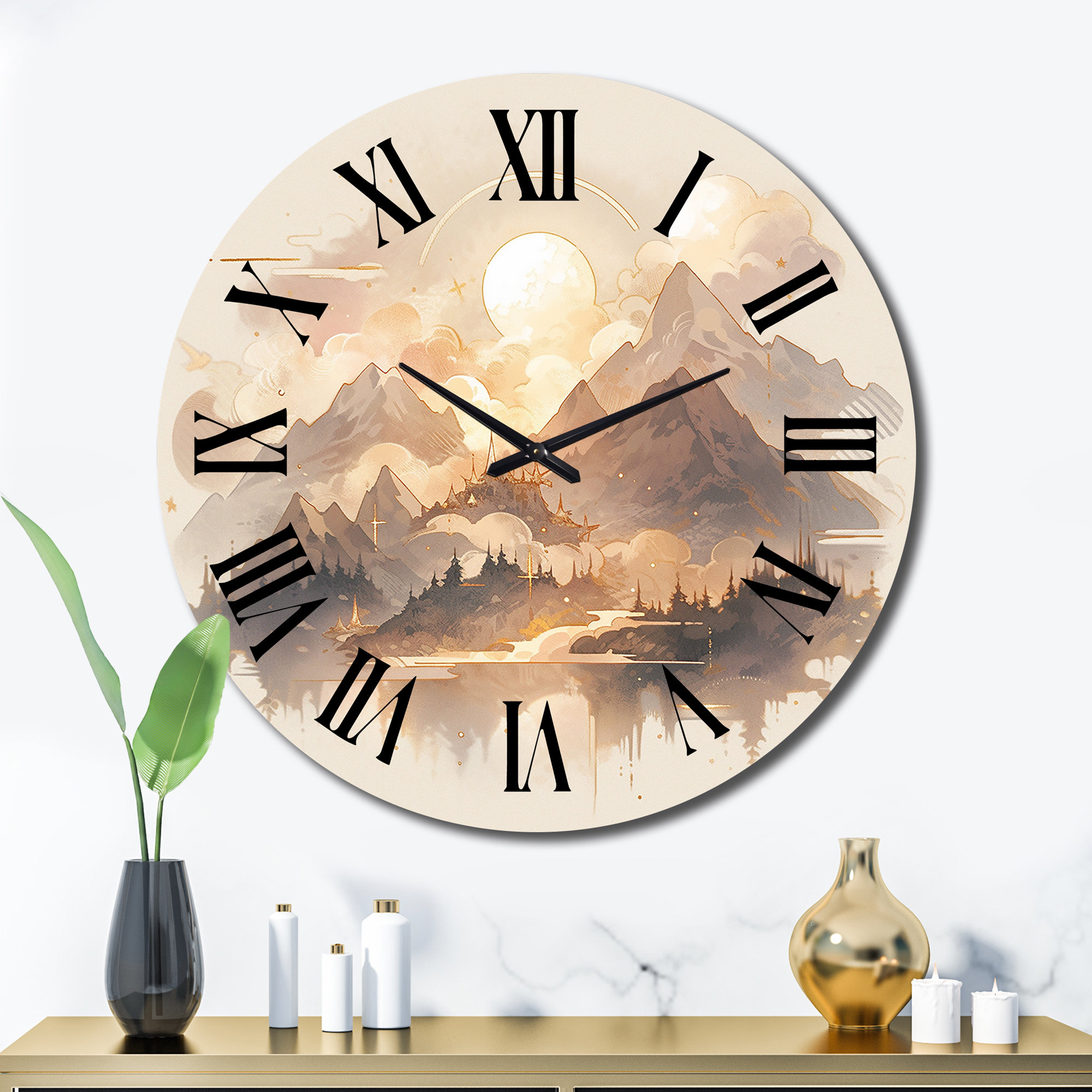Millwood Pines Bold Mountain Wilderness - Abstract Landscape Wall Clock ...