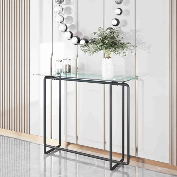 Ebern Designs 34.67'' Modern Console Table, Glass Top Entryway Table ...