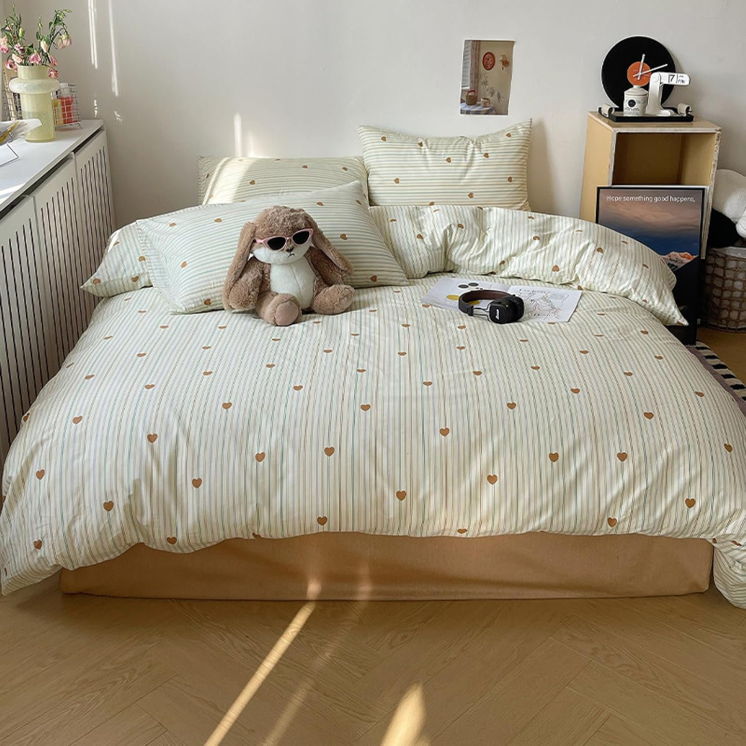 Nayoroom Bedding Khaki Colorful Heart Reversible Bedding Stripes Love ...