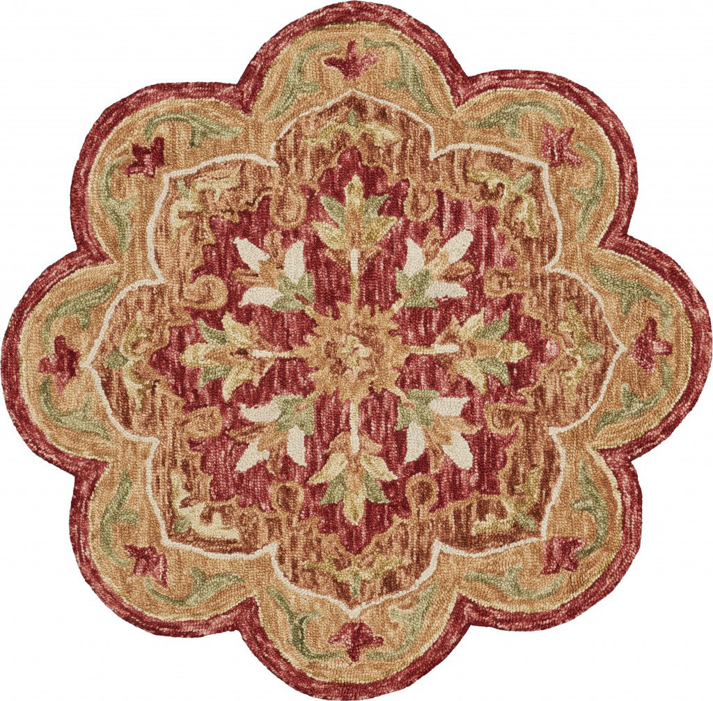 Canora Grey Round Padula Floral Hand-Knotted Wool Red/Beige Area Rug ...