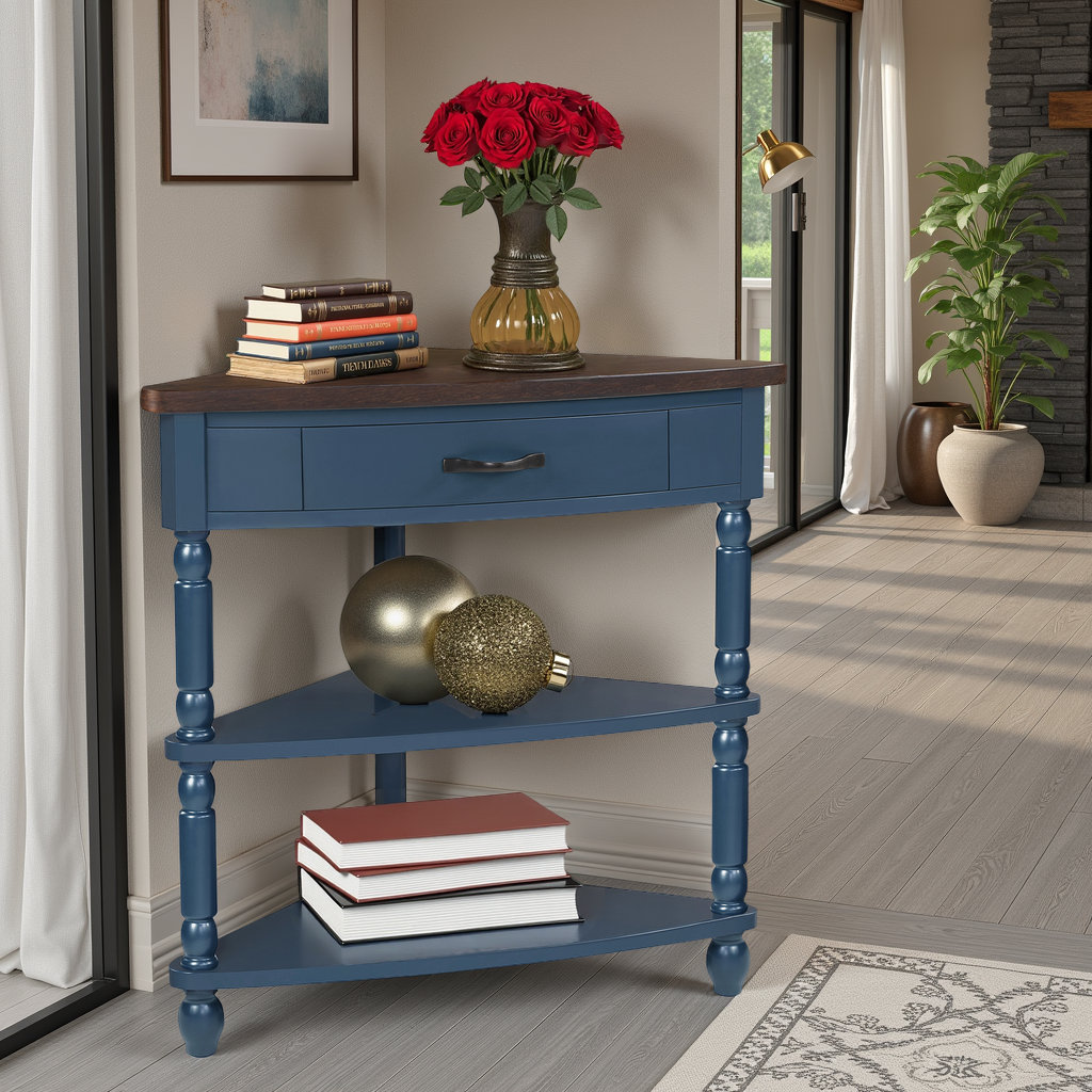 Alcott Hill® Vintage 3-Tier Triangle Corner End Table with Drawer ...