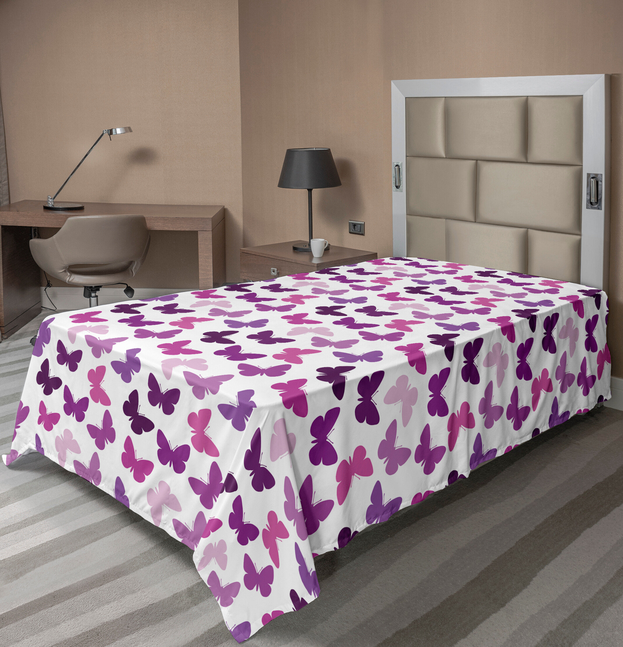 Ambesonne Butterfly Top Flat Sheet Butterfly Dancing Spring Purple ...